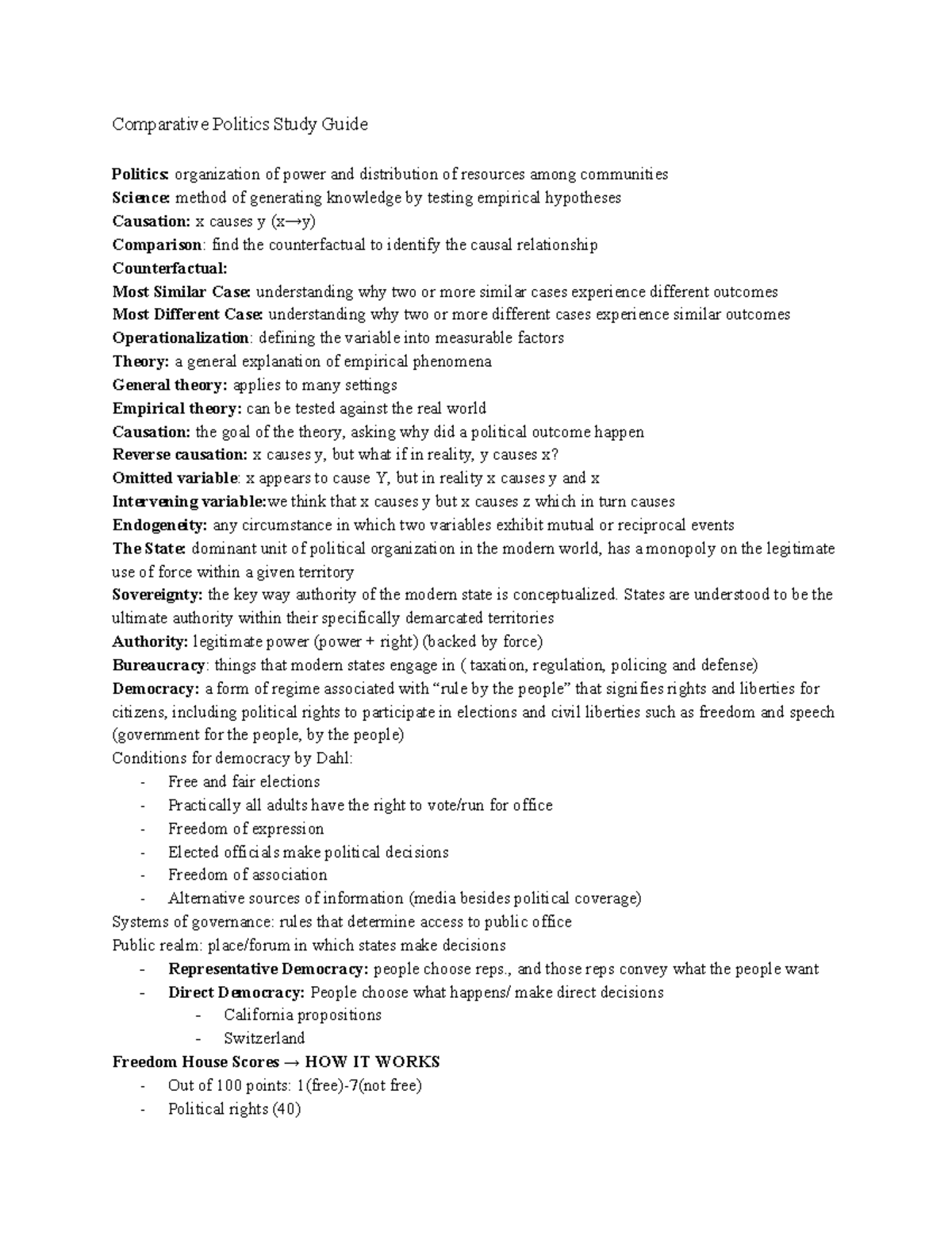 Comparative Politics Study Guide - Comparative Politics Study Guide ...