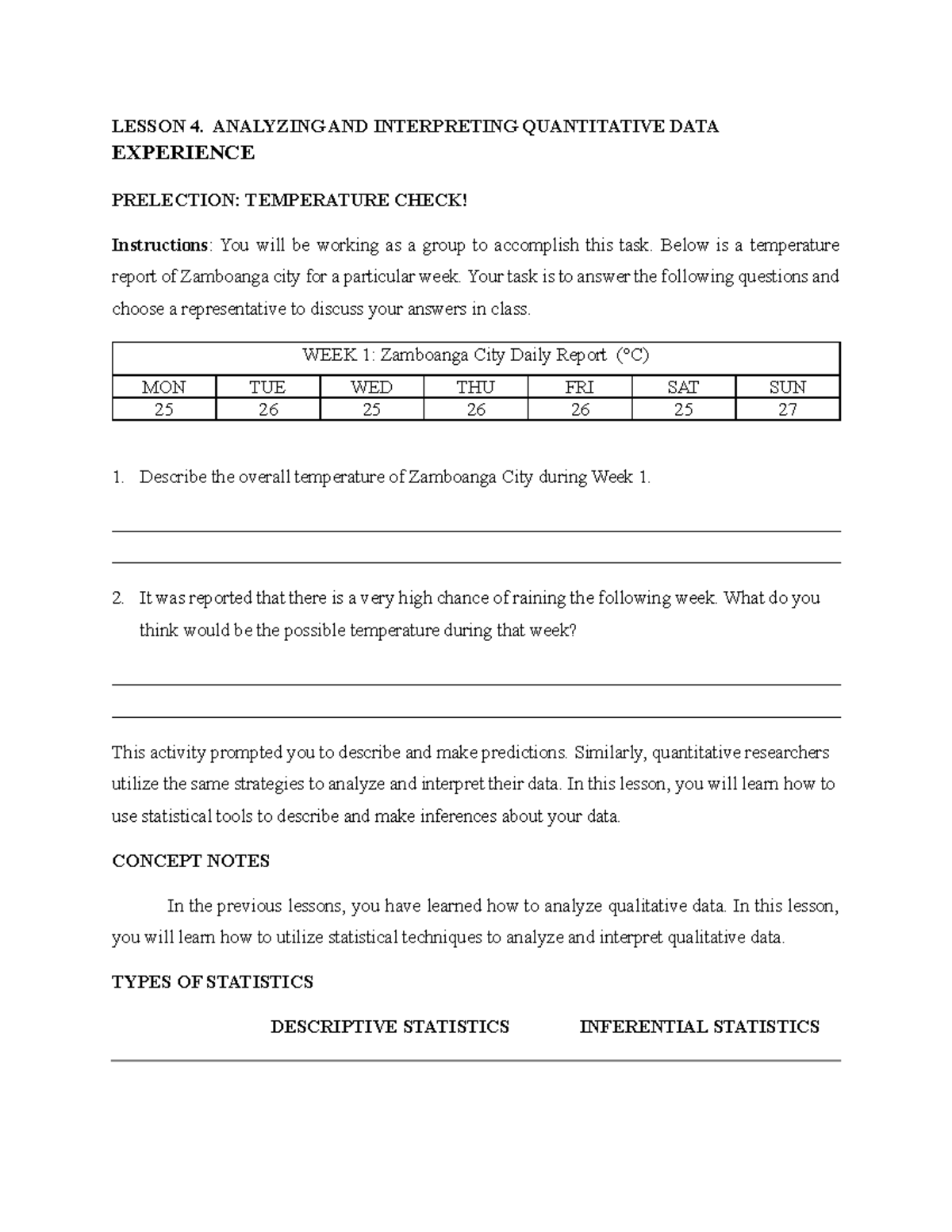 MAT121 UNIT 1 Lesson 4 - LESSON 4. ANALYZING AND INTERPRETING ...