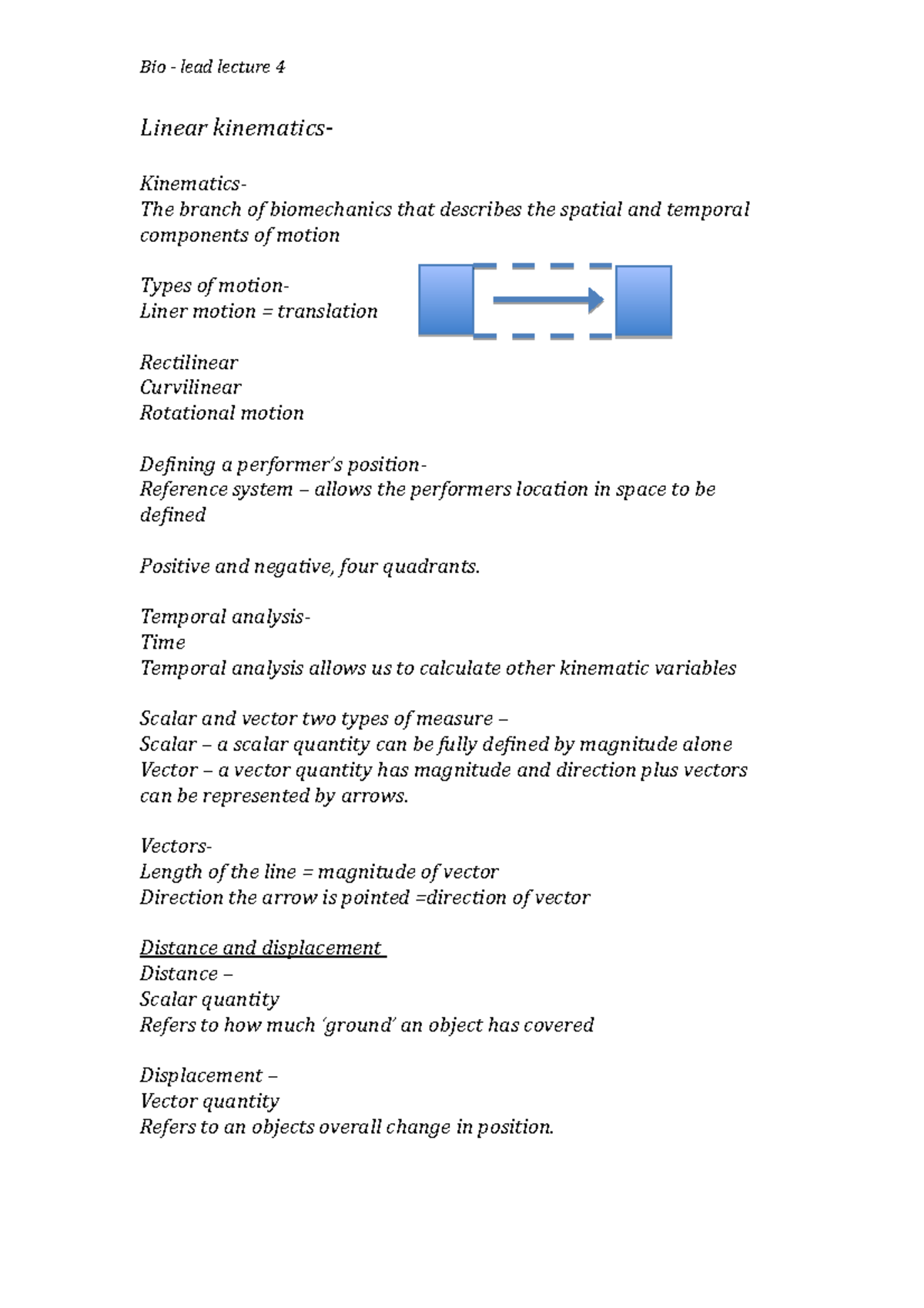 Linear kinematics- bio lead lecture 4 - Bio - lead lecture 4 Linear ...