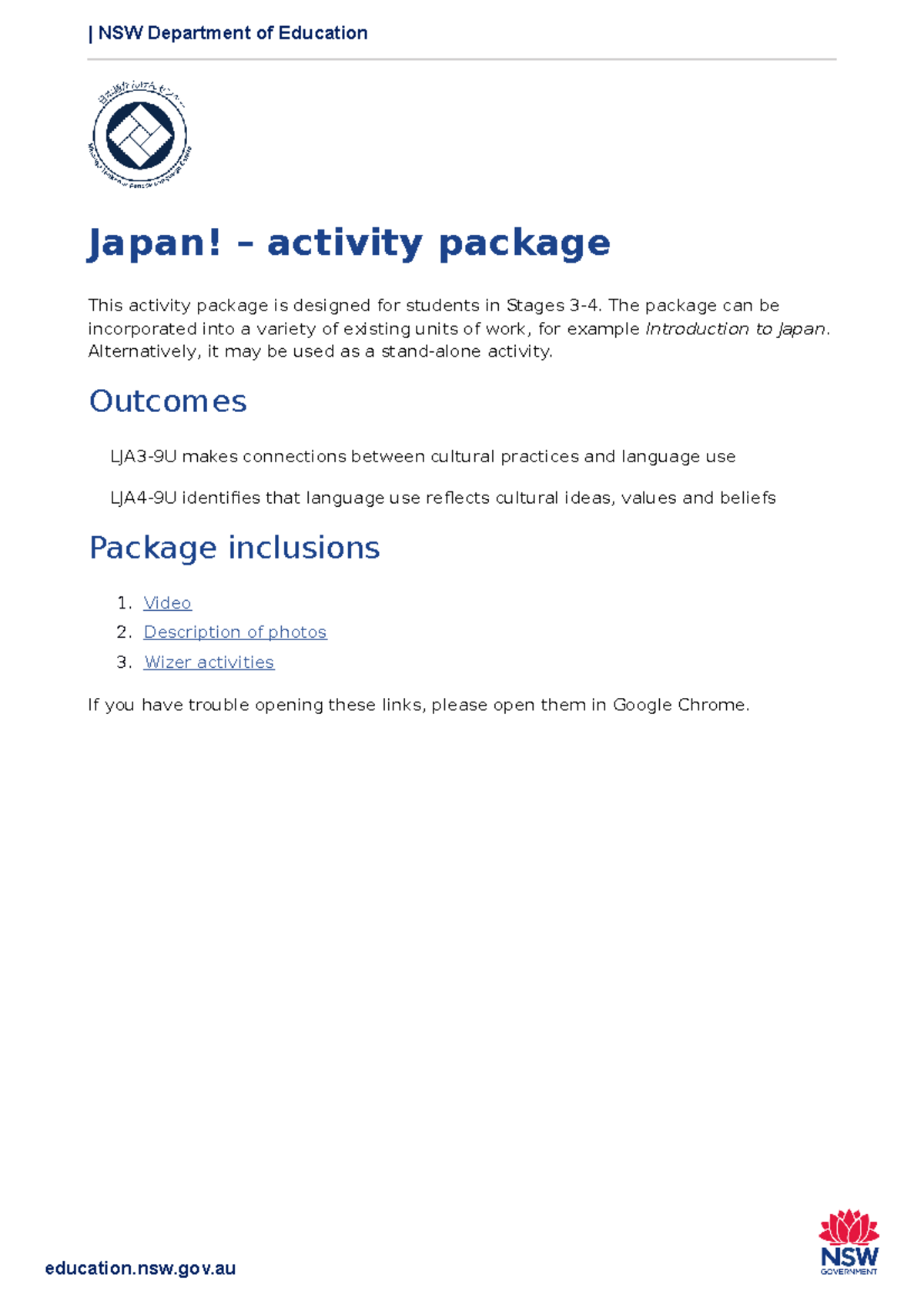 Japan-pack - assignment doc - | NSW Department of Education Japan ...