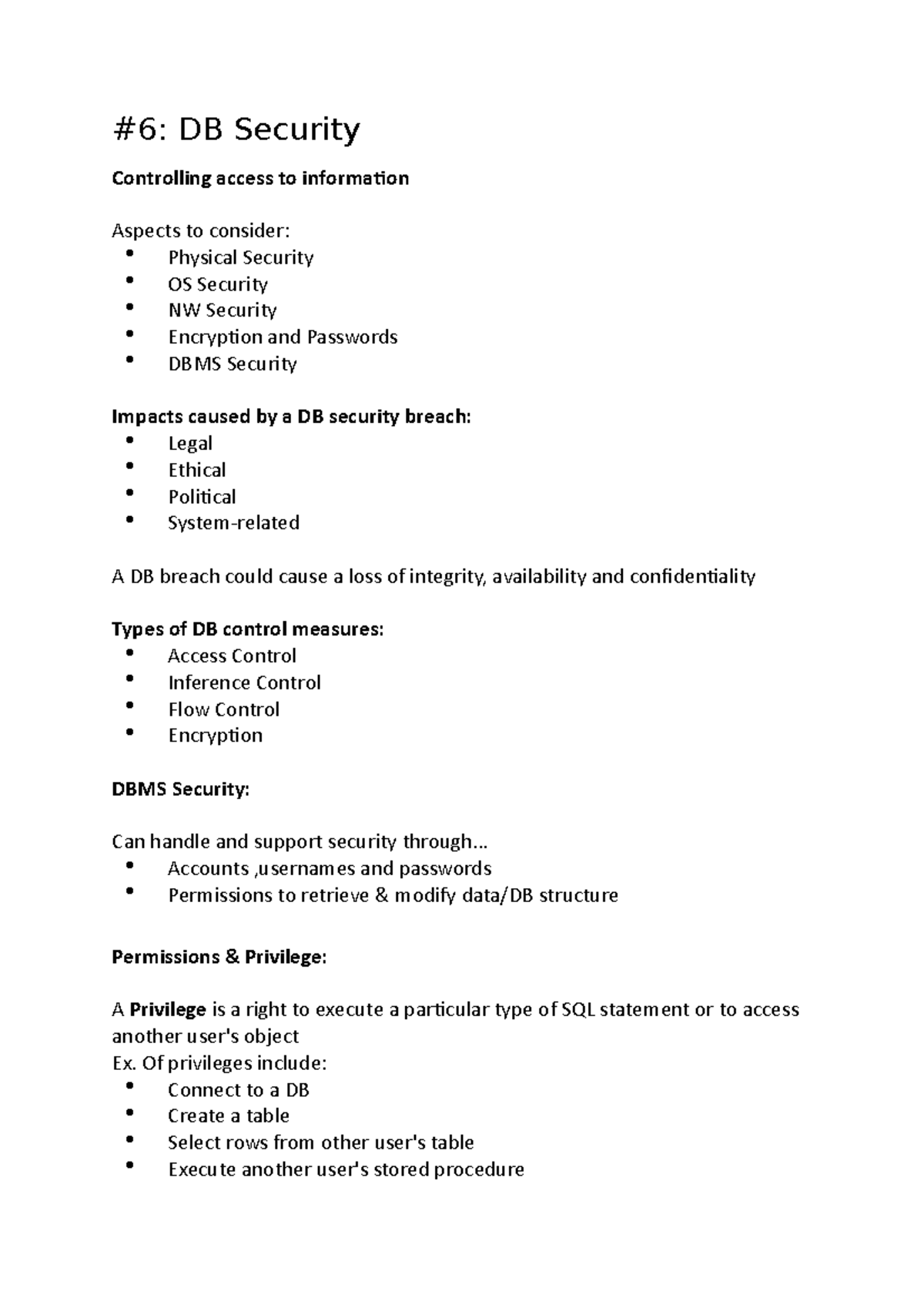 6 Database Security Lecture Notes Week 6 6 Db Security