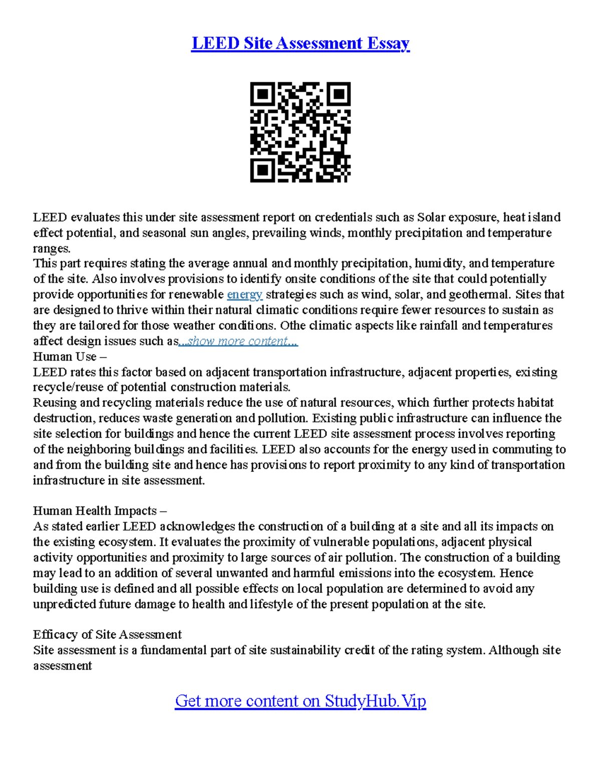 Top Essay Sites - LEED Site Assessment Essay LEED evaluates this under ...