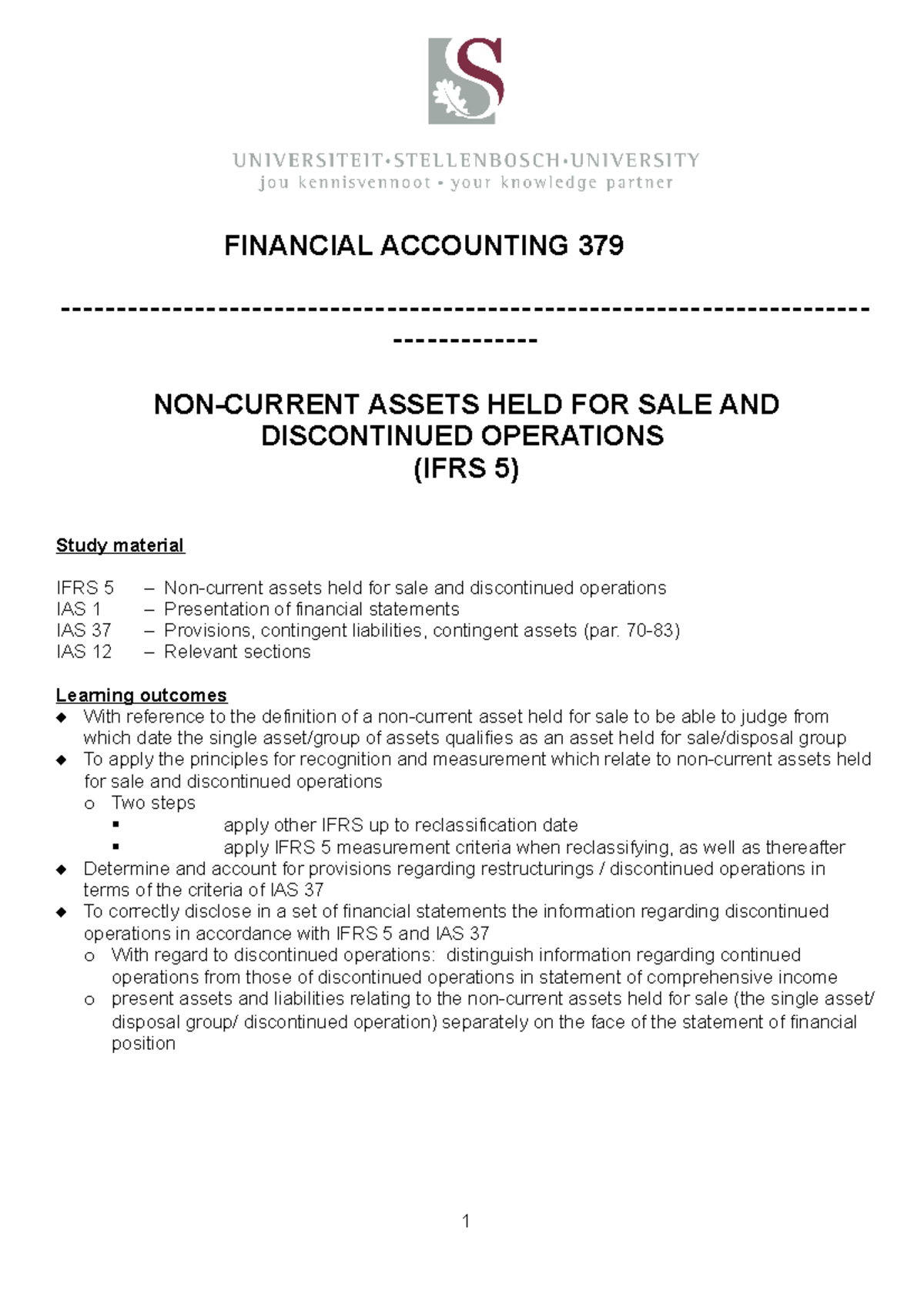 2. IFRS 5 Handout 2020 - Lecture notes 1-10 - FINANCIAL ACCOUNTING 379 ...