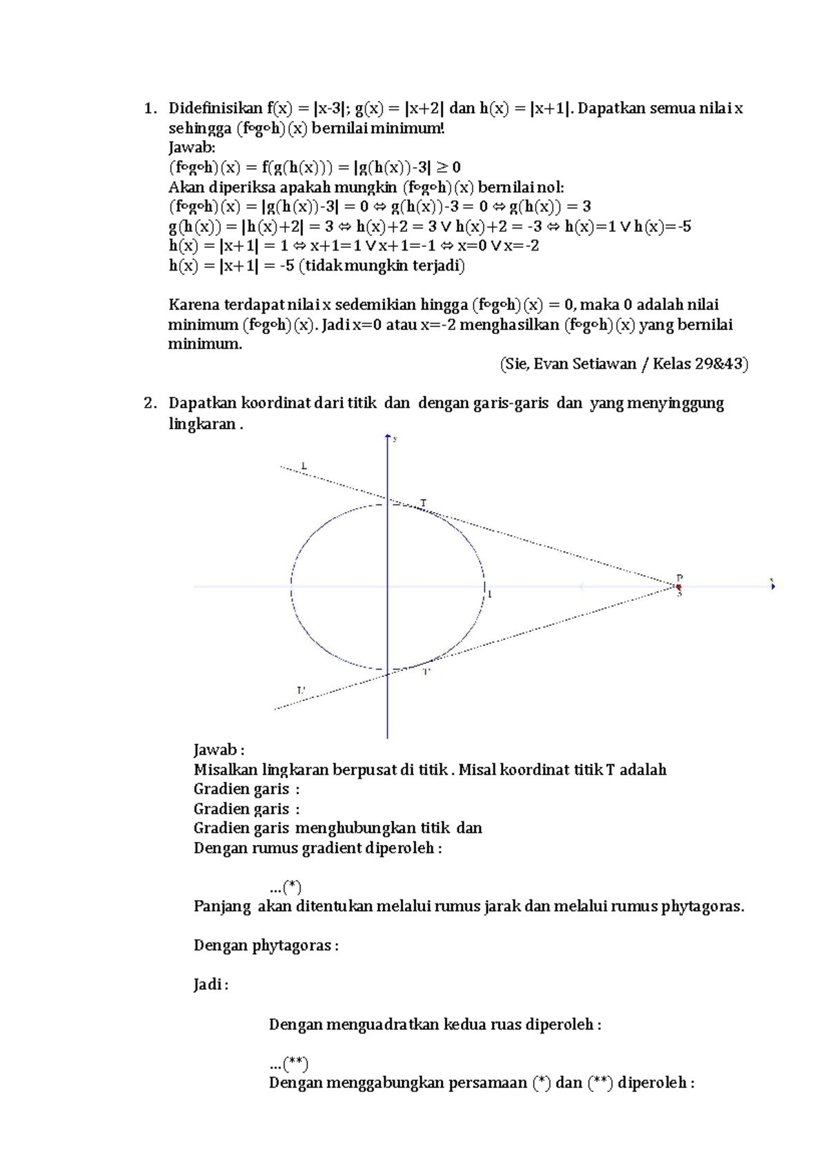 Matematika Fisika Exam - Didefinisikan f(x) = |x-3|; g(x) = |x+2| dan h ...