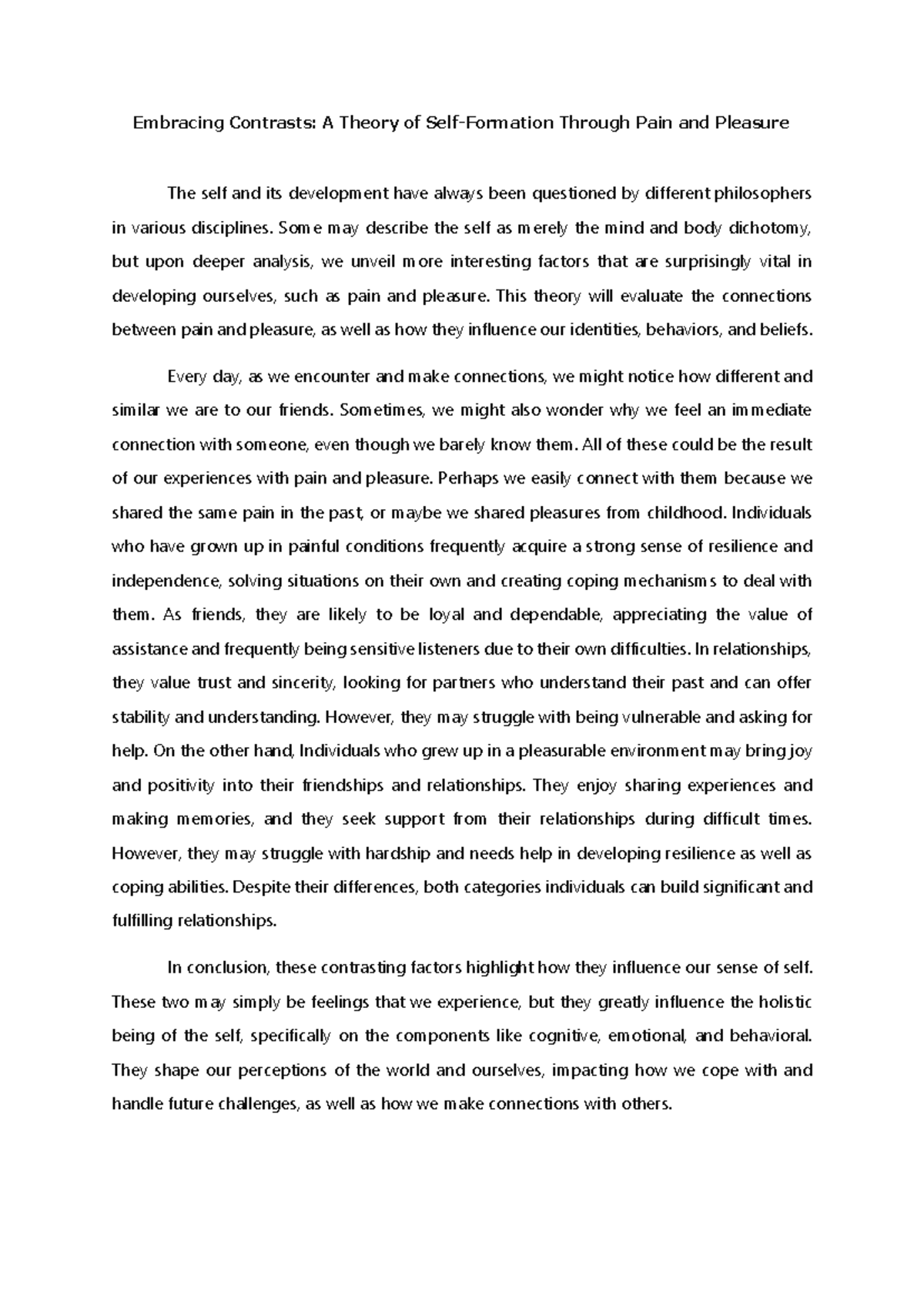 A Theory of the Self - Embracing Contrasts: A Theory of Self-Formation ...