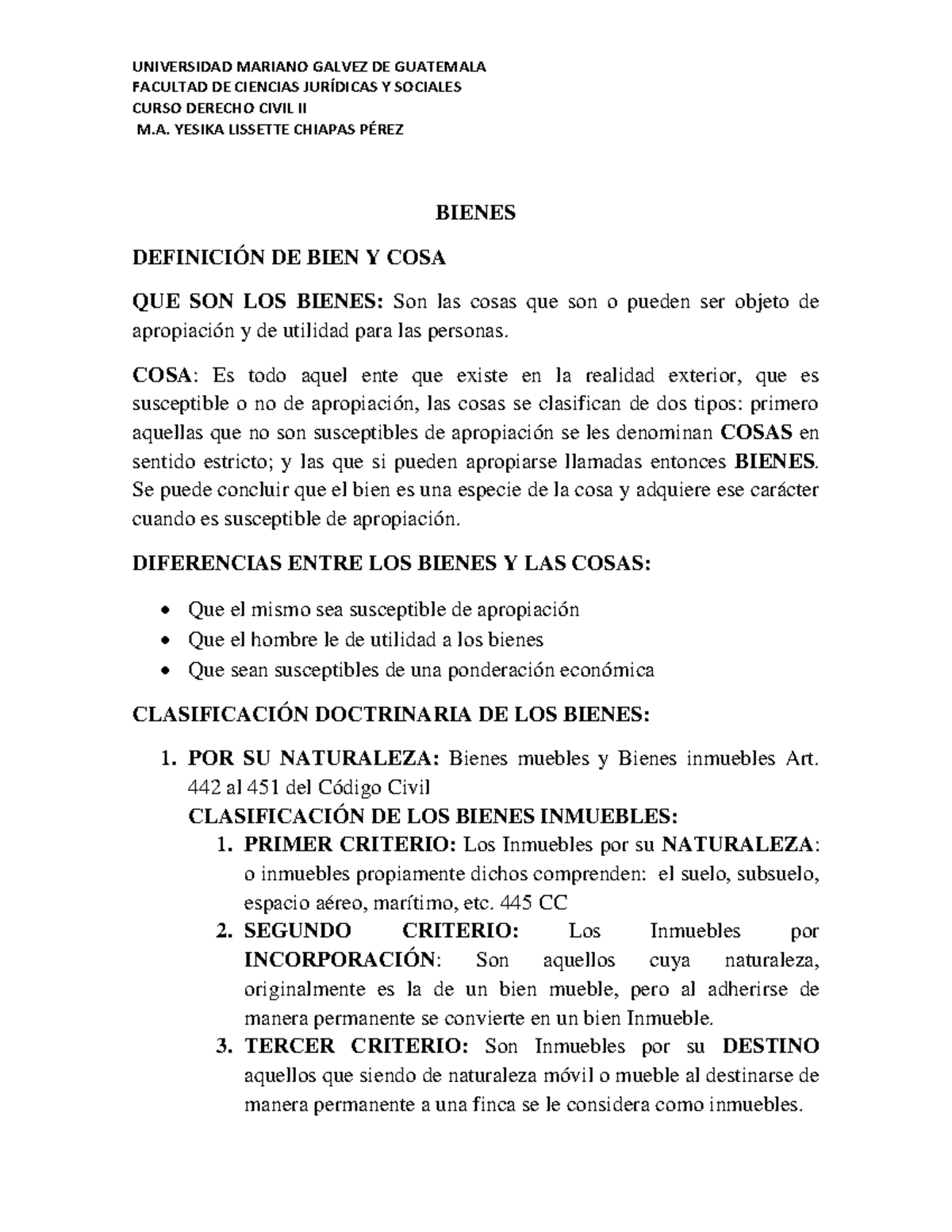 PDF DEL Documento Bienes Y Cosas Primer Modulo Civil II 2020 Yesika - FACULTAD DE CIENCIAS ...