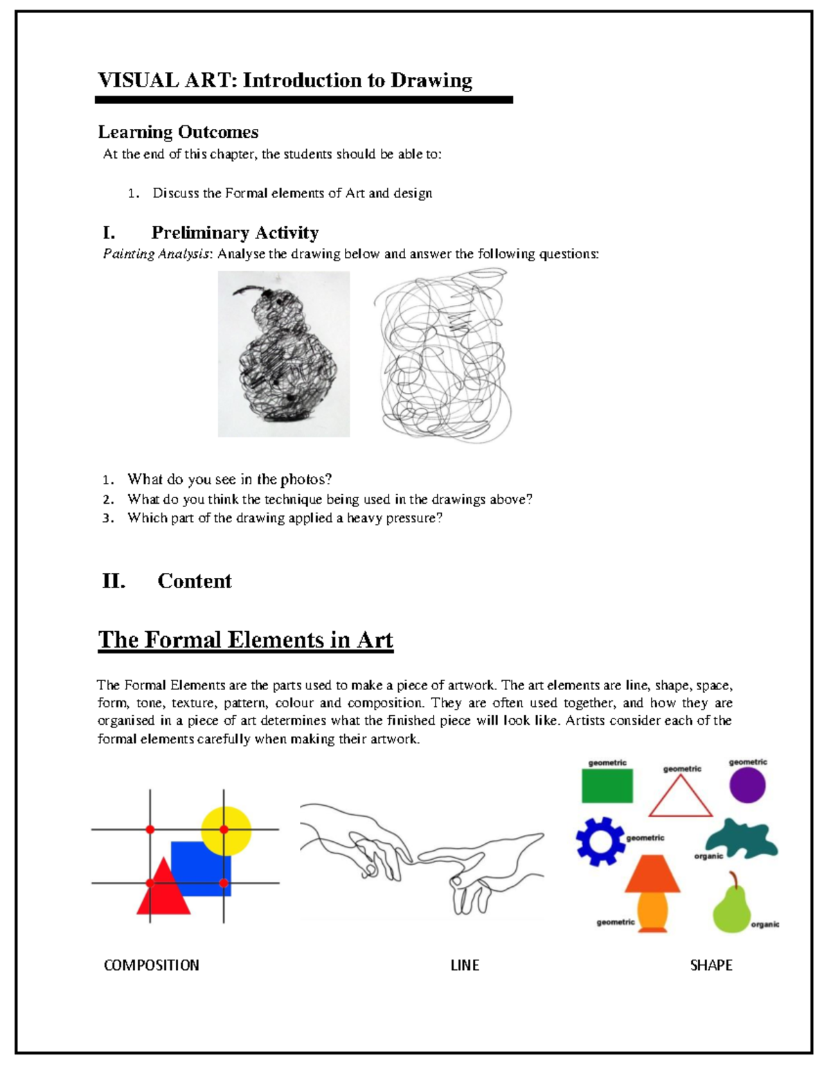 Visual ART Drawing - Topic 2 - VISUAL ART: Introduction to Drawing ...