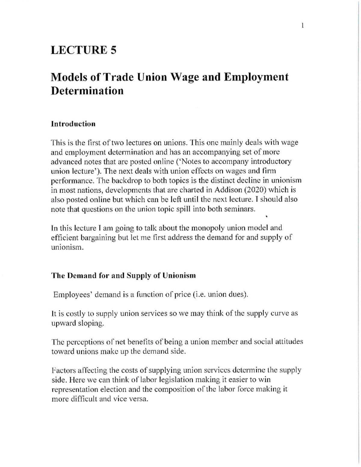 Week4 Models of Trade Union Wage and Employment Determination ...