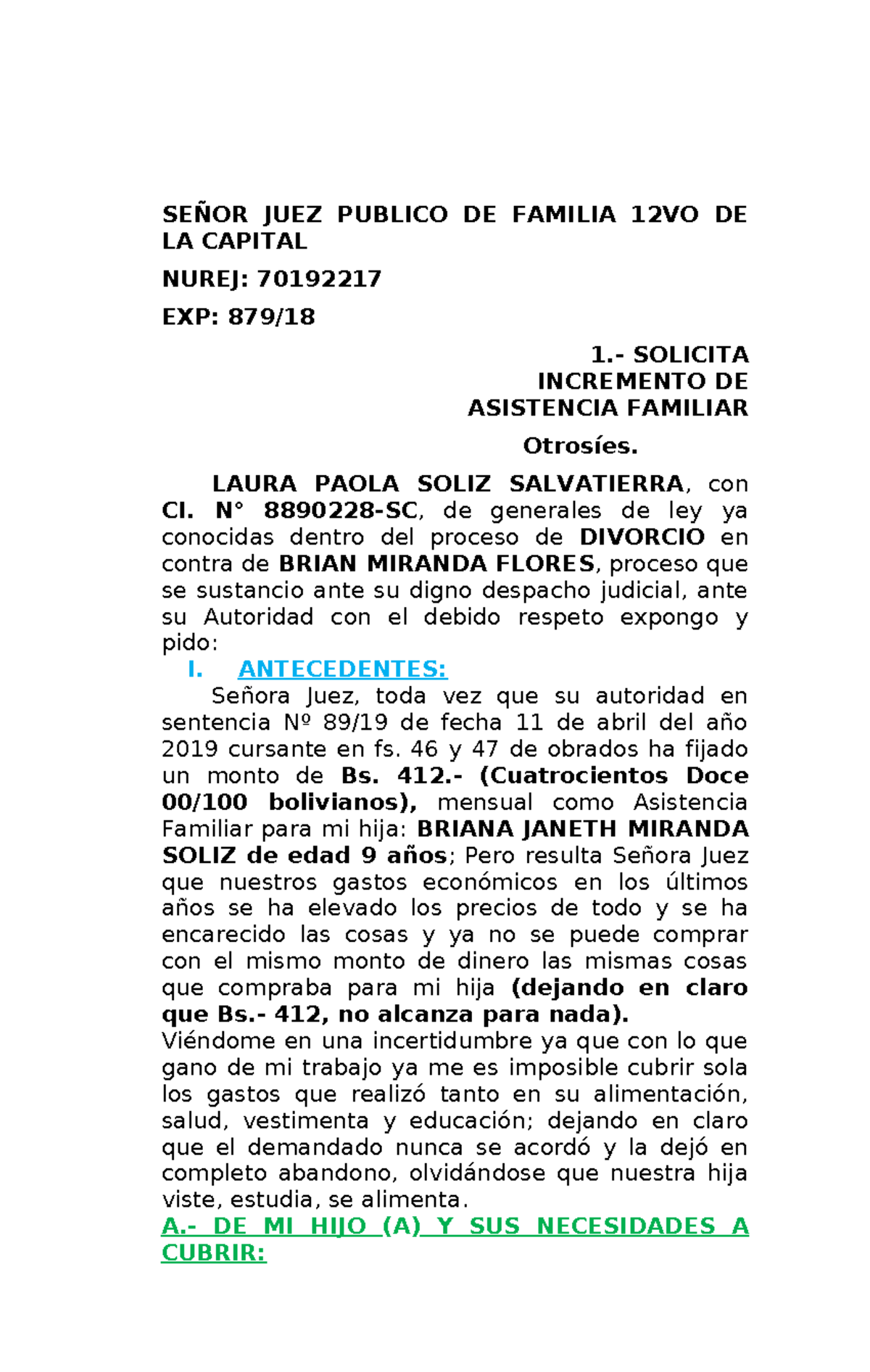 Incremento DE Asistencia FAM Laura Soliz (1) - SEÑOR JUEZ PUBLICO DE ...