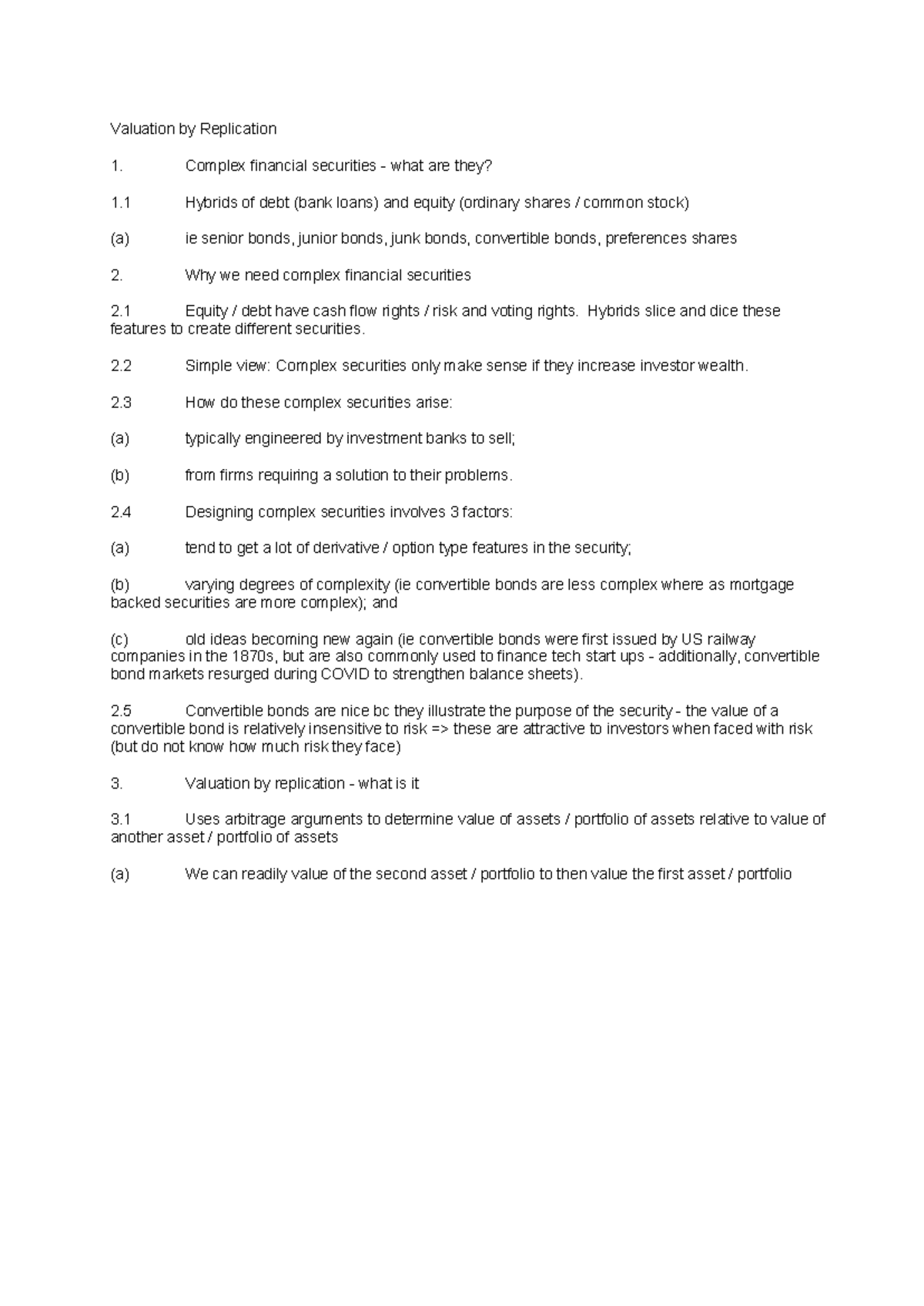 Valuation by Replication notes - Valuation by Replication Complex ...