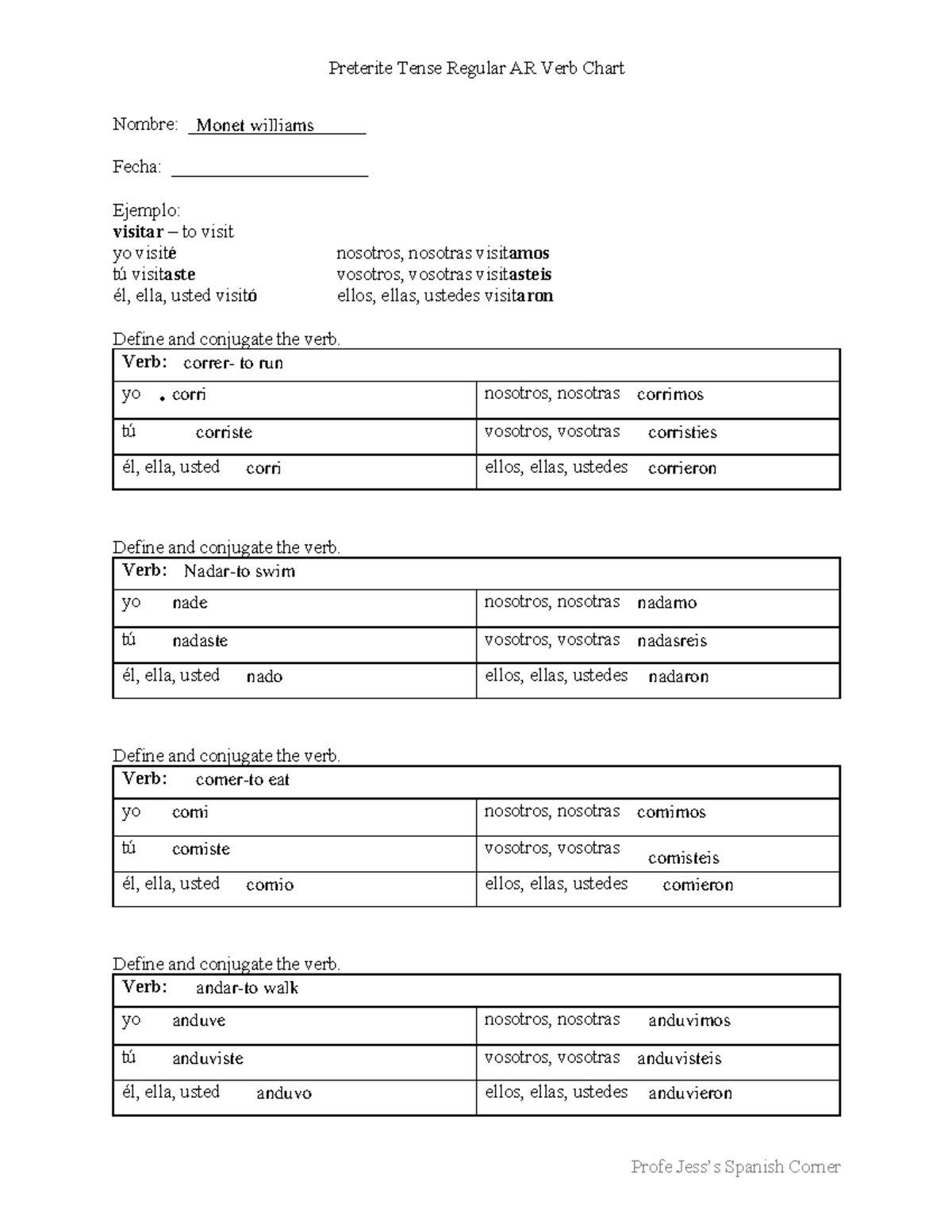 bill wood- Practice - Spanish Preterite - Preterite Tense Regular AR ...