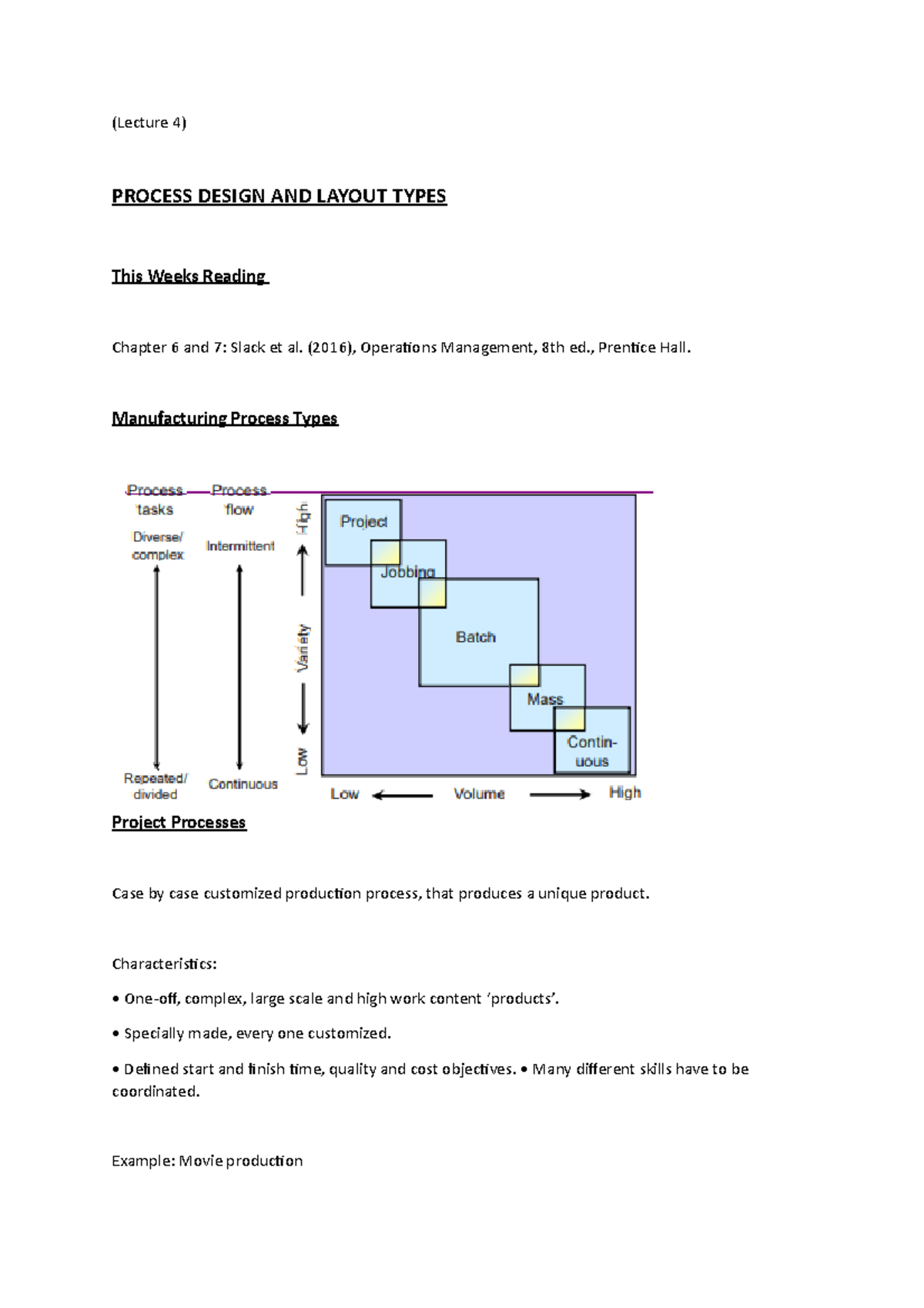 Project & Operations Management Lecture 4 - (Lecture 4) PROCESS DESIGN ...