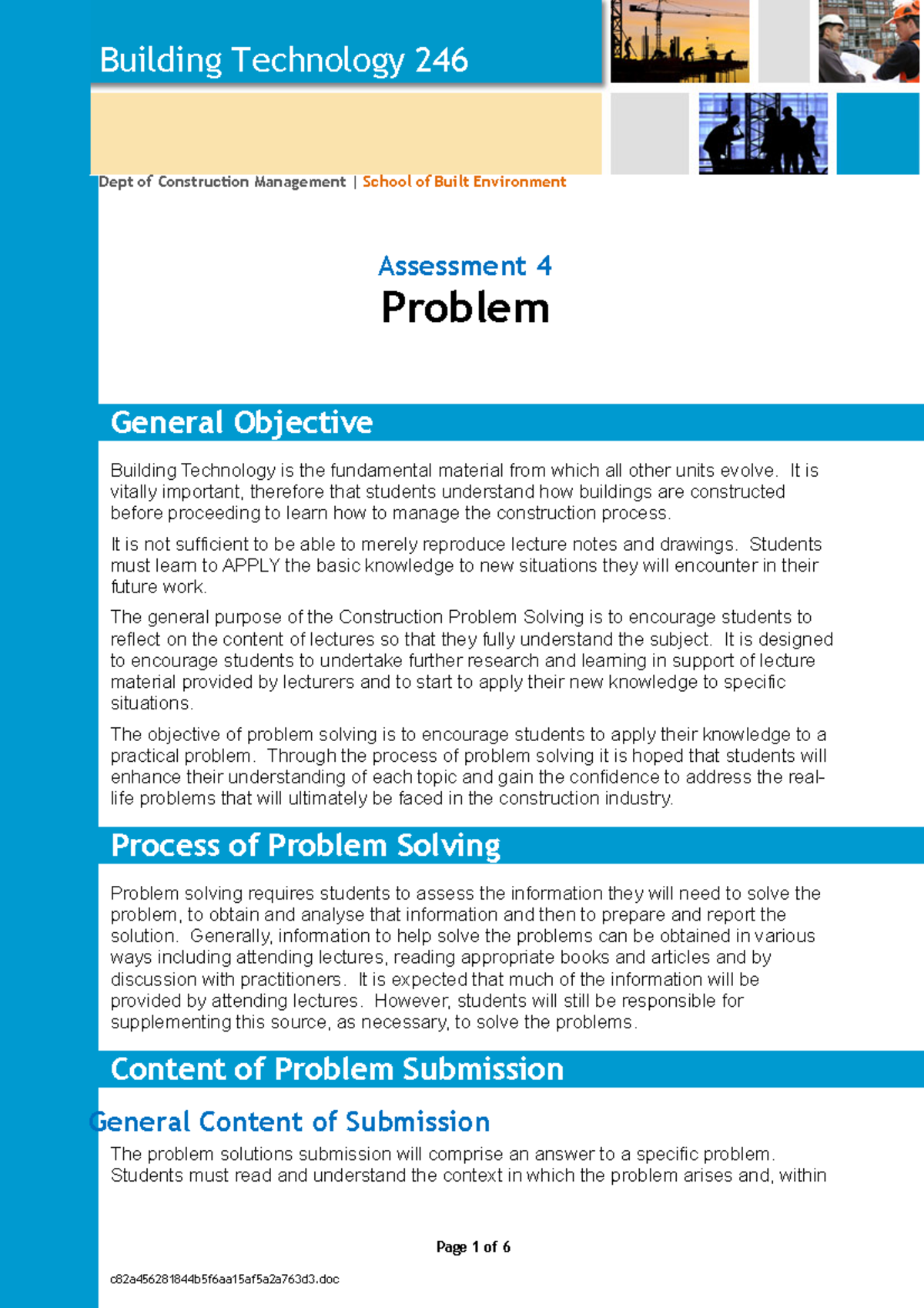 Seminar assignments - Assignment guide - Building Technology 246 Dept ...