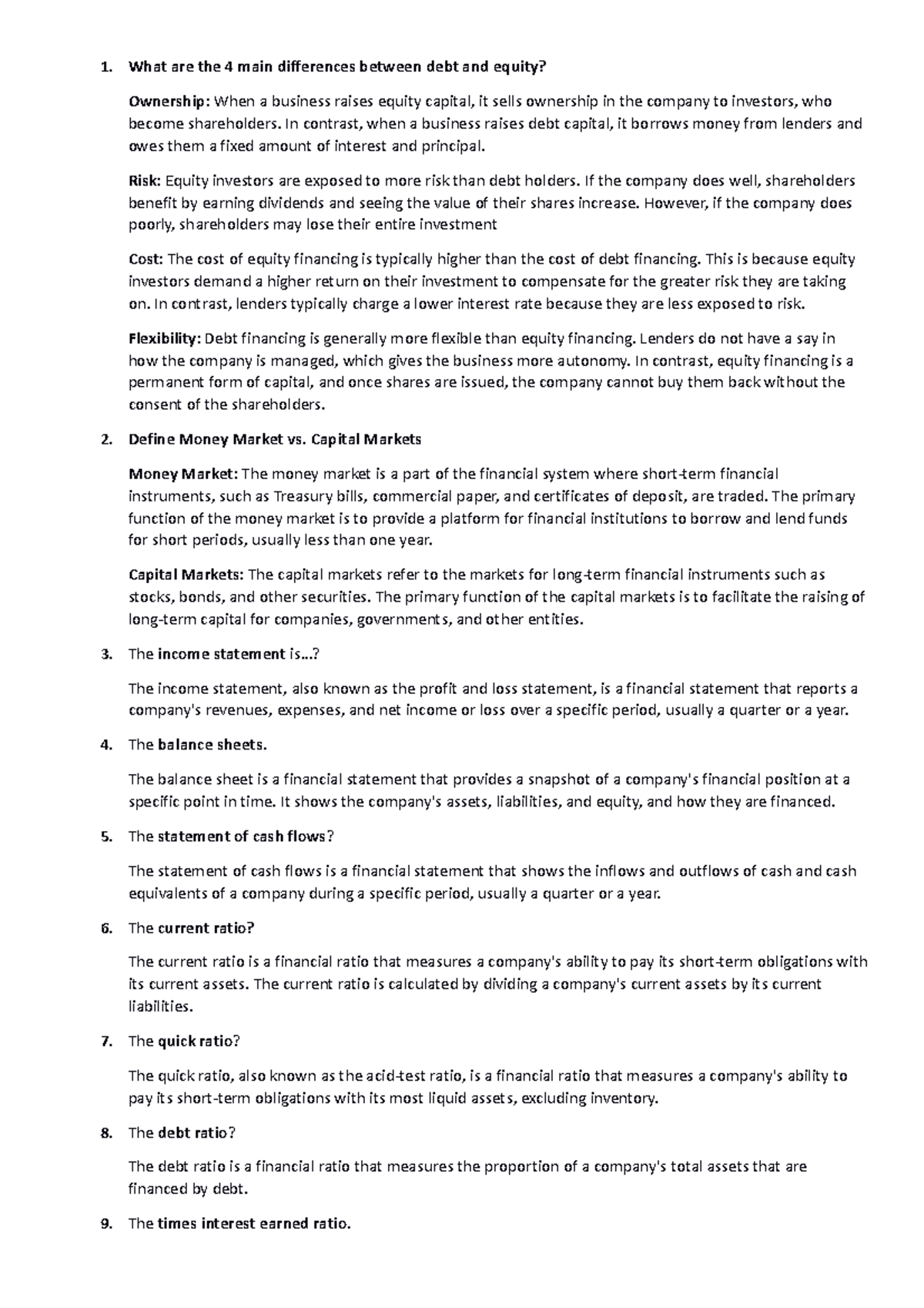 Financial Management theory questions- What are the 4 main differences ...