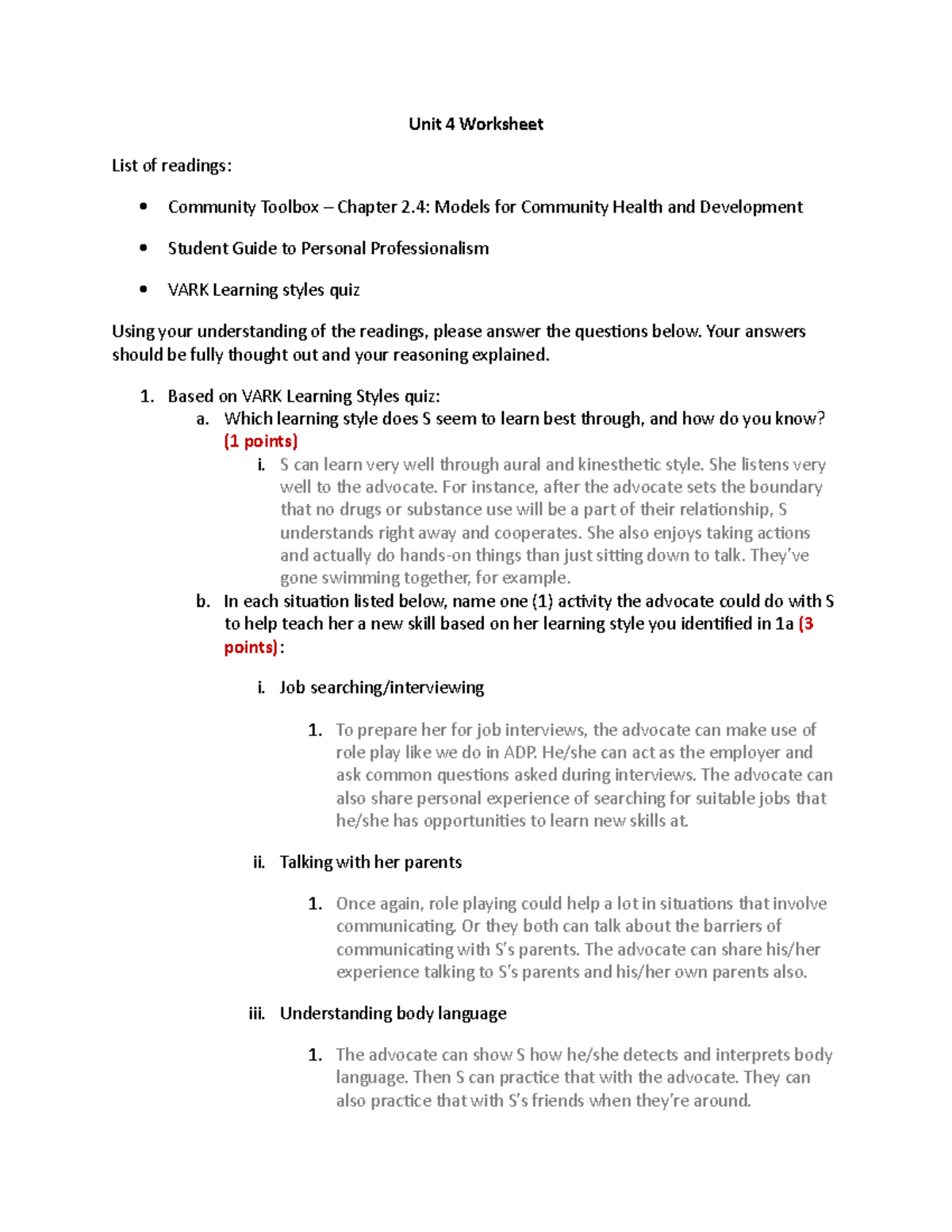 Unit 4 Worksheet - Adolescent Diversion Program; VARK learning styles ...