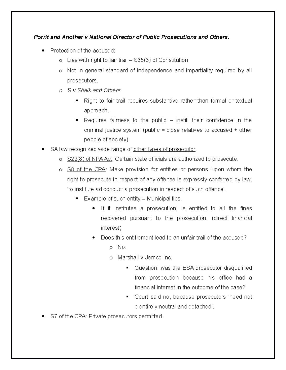 Porrit case - Case Law - Porrit and Another v National Director of ...