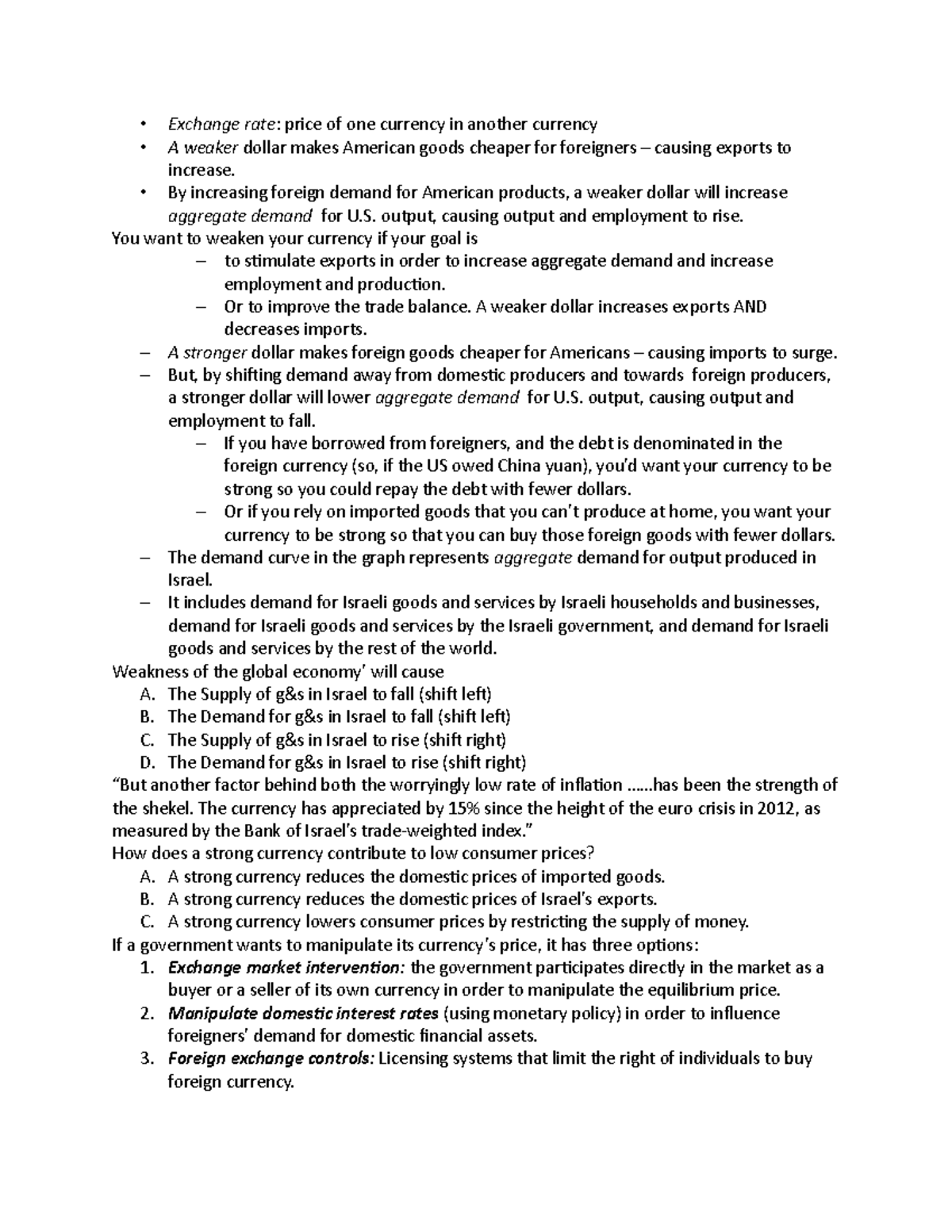 Econ 102 chapter 7 - Lecture notes 7 - Exchange rate: price of one ...