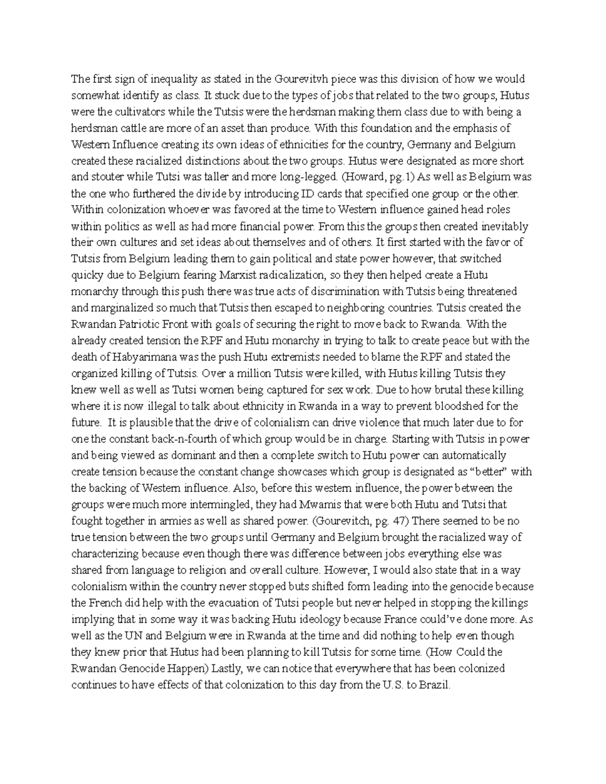ANTH Essay Write Up - Rwanda - The first sign of inequality as stated ...