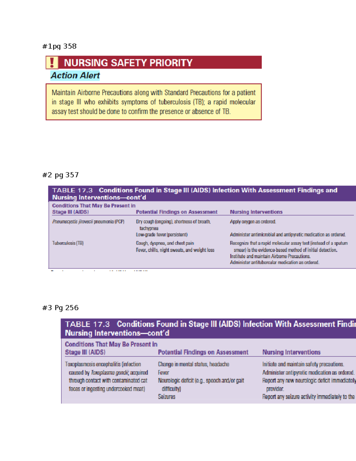 Test 4 book review - NUR 265 - #31 pg 402 #32 pg 403 #33 No specific ...