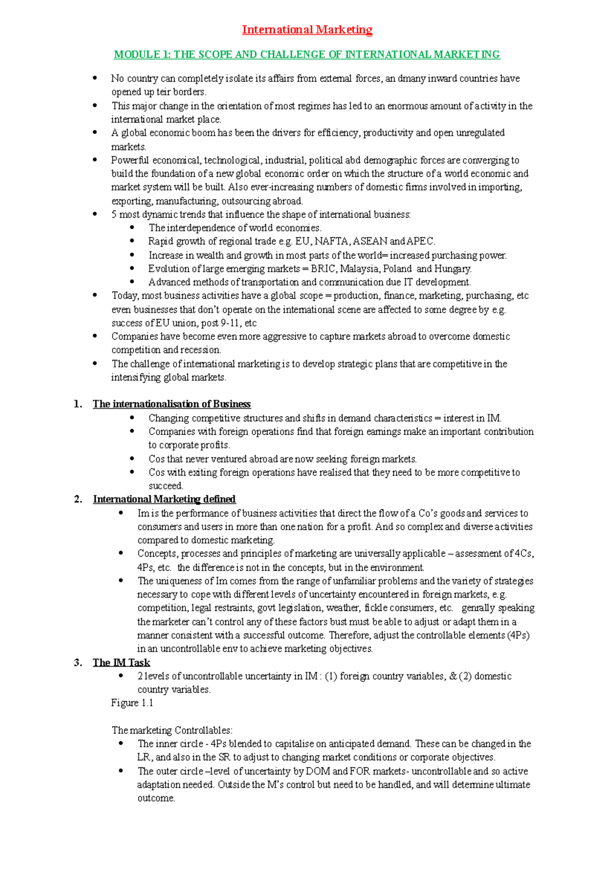 International Marketing Notes - International Marketing MODULE 1: THE ...