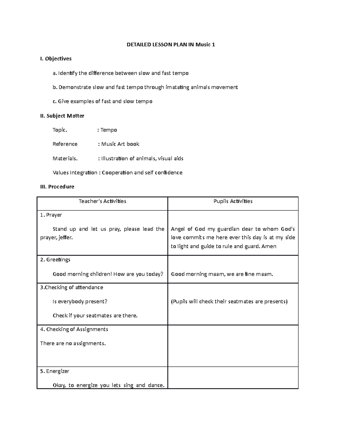 Music lesson plan - maybe it can help you - DETAILED LESSON PLAN IN ...