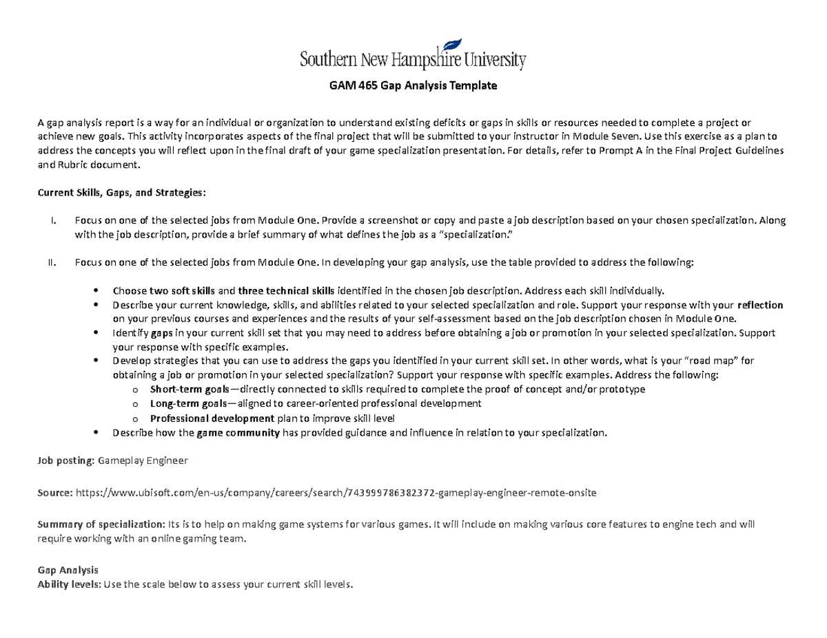 Gam465 gap analysis template (1) - GAM 465 Gap Analysis Template A gap ...