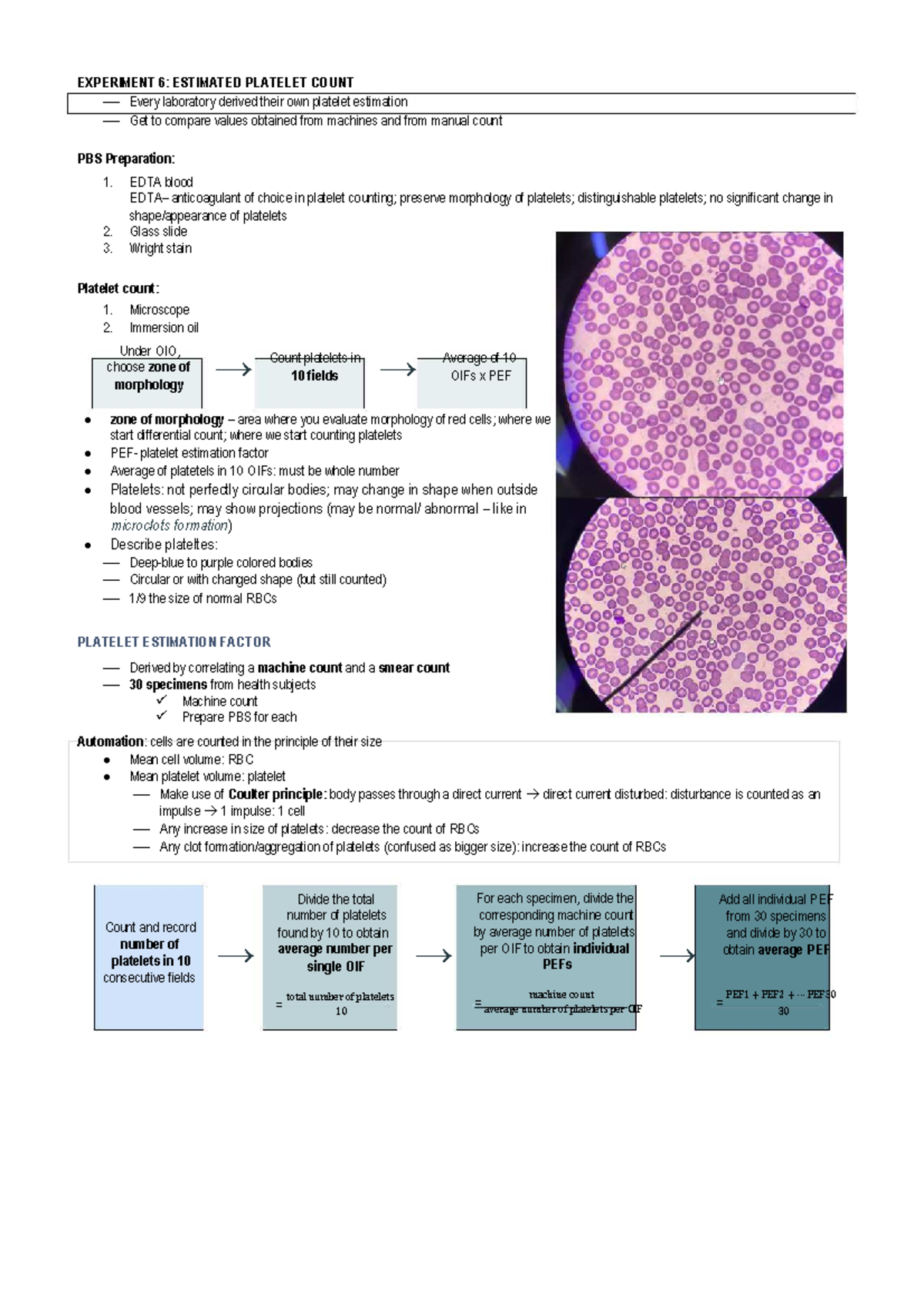 Estimated Platelet Count from interns - EXPERIMENT 6: ESTIMATED ...