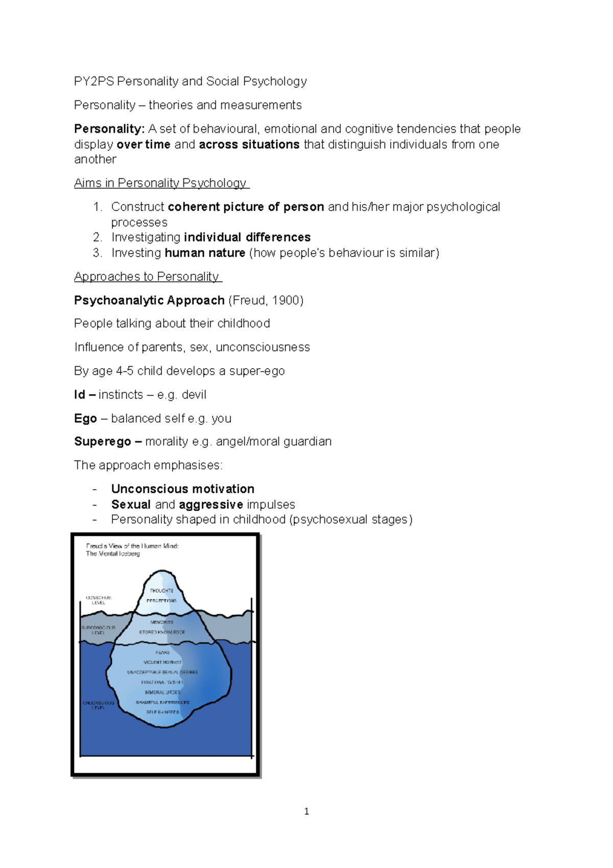 Lecture 8 Personality - PY2PS Personality and Social Psychology ...