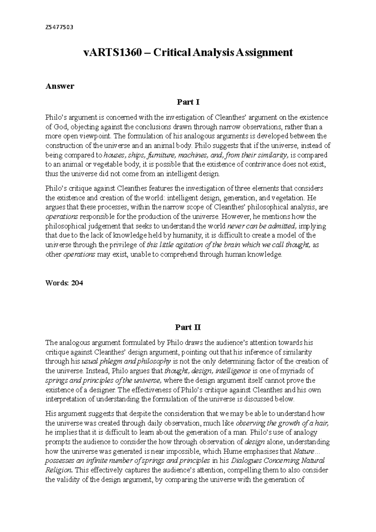 Critical analysis - mid term - Z vARTS1360 – Critical Analysis ...