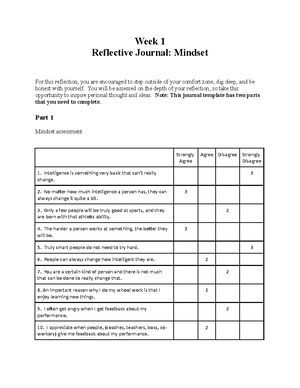 Week 1 Mindset Reflective Journal Template - Week 1 Reflective Journal ...