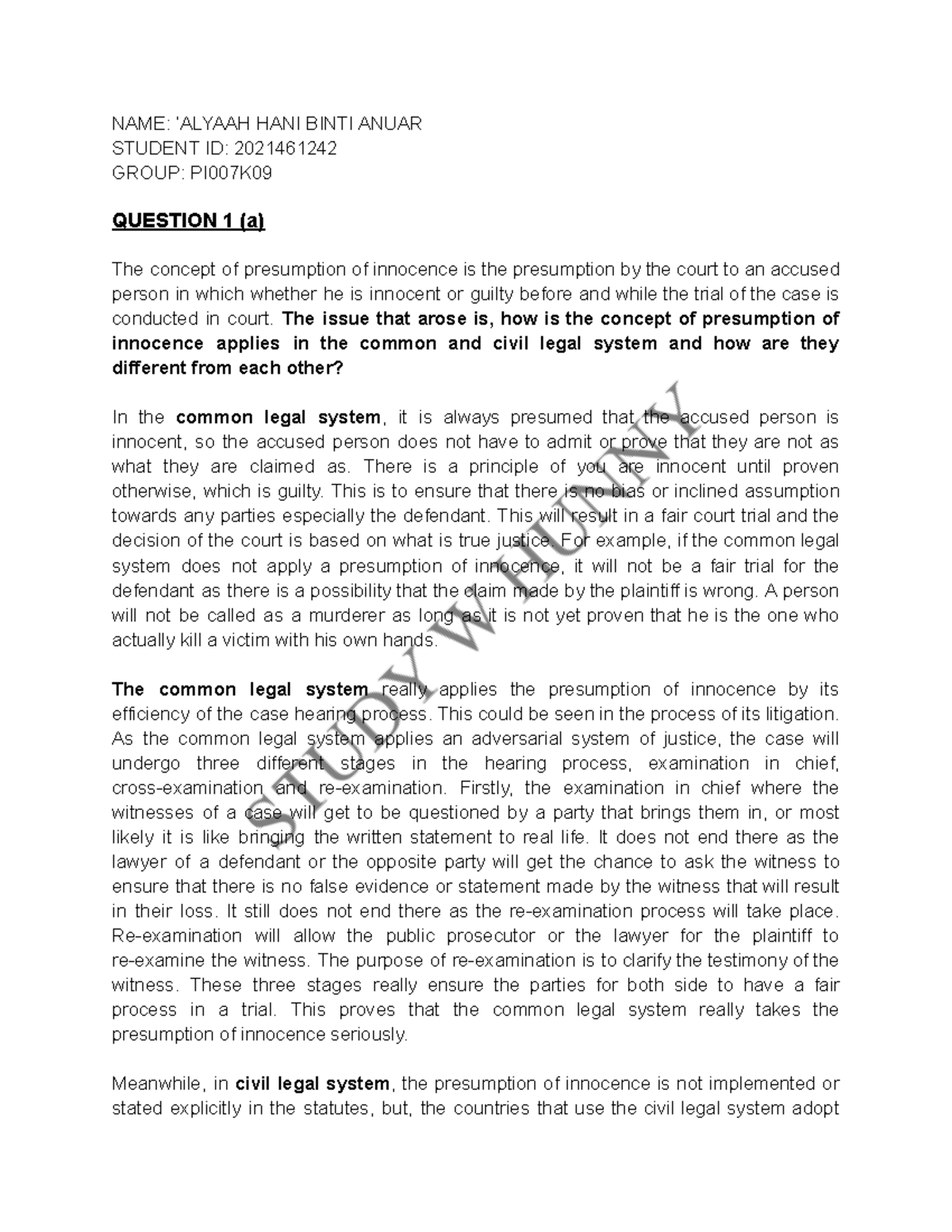 LAW033 MTT September 2021 Sample Answer 2 - NAME: ‘ALYAAH HANI BINTI ...