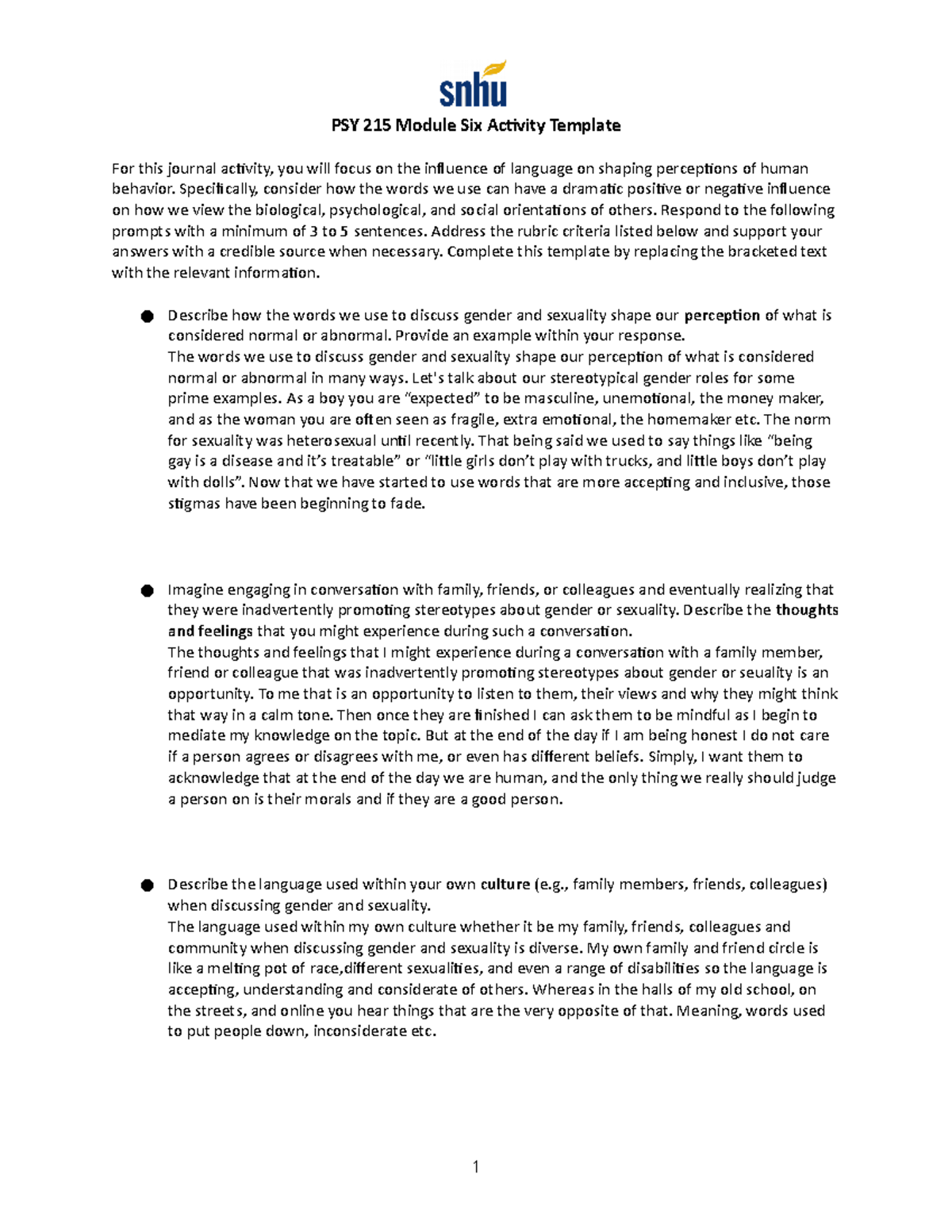 PSY 215 Module Six Activity Template - PSY 215 Module Six Activity ...