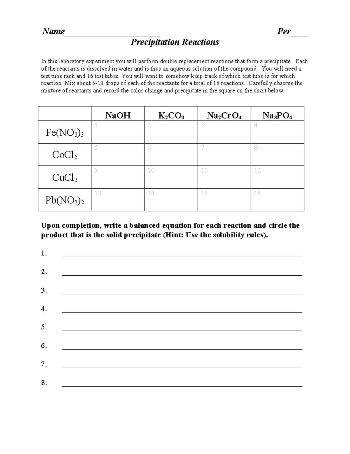 Powerpoint reactions lab = Reaction problems and questions for ...