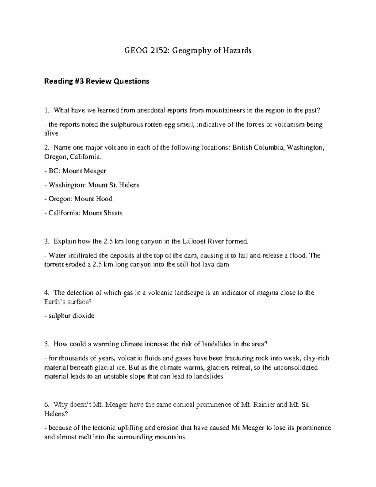 Geo reading 3 - GEOG 2152: Geography of Hazards Reading #3 Review ...