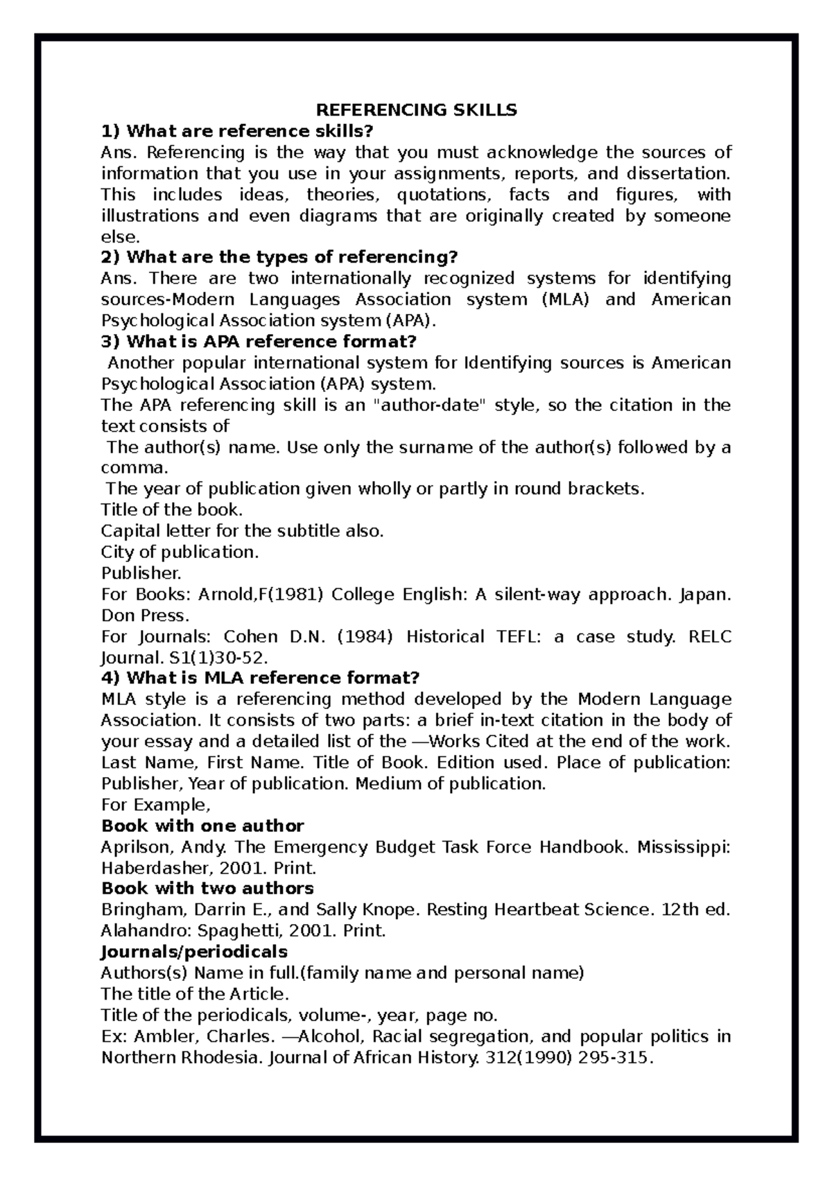 Ref - referencing - REFERENCING SKILLS What are reference skills? Ans ...