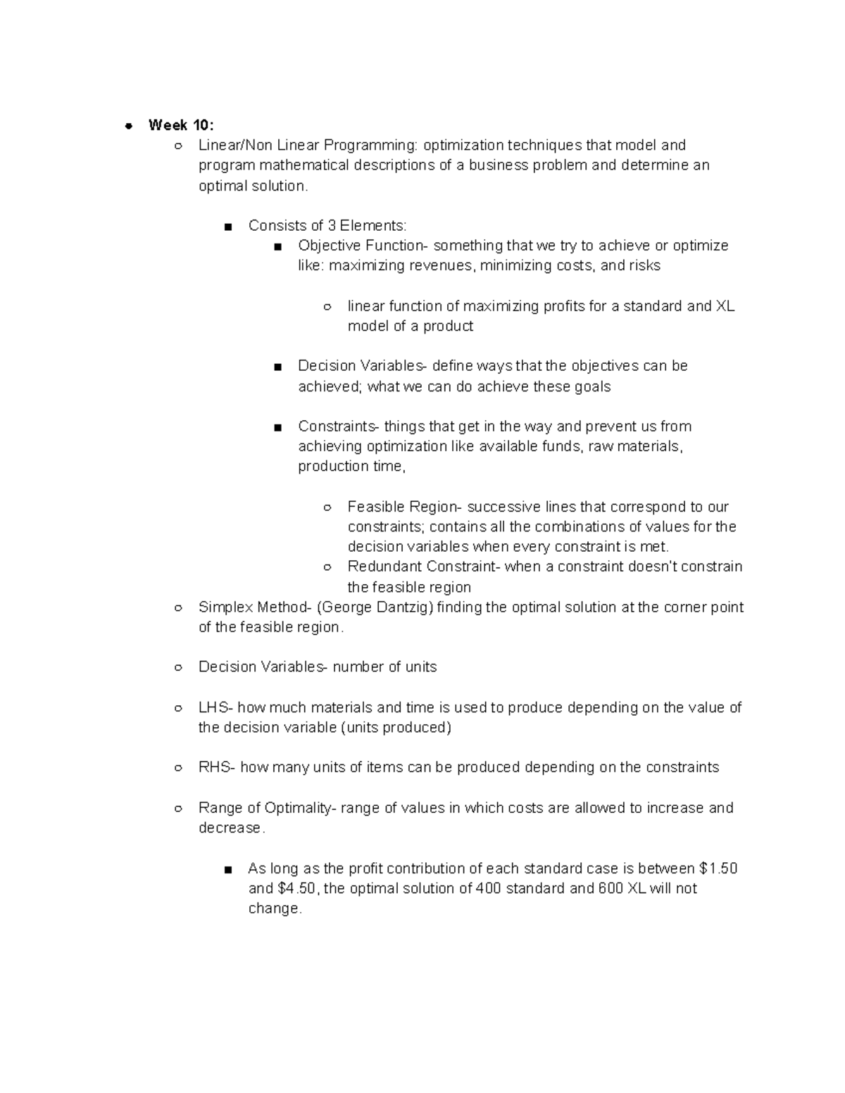 Mgmt 7 Week 10 Lecture Notes Week 10 Linearnon Linear Programming Optimization Techniques