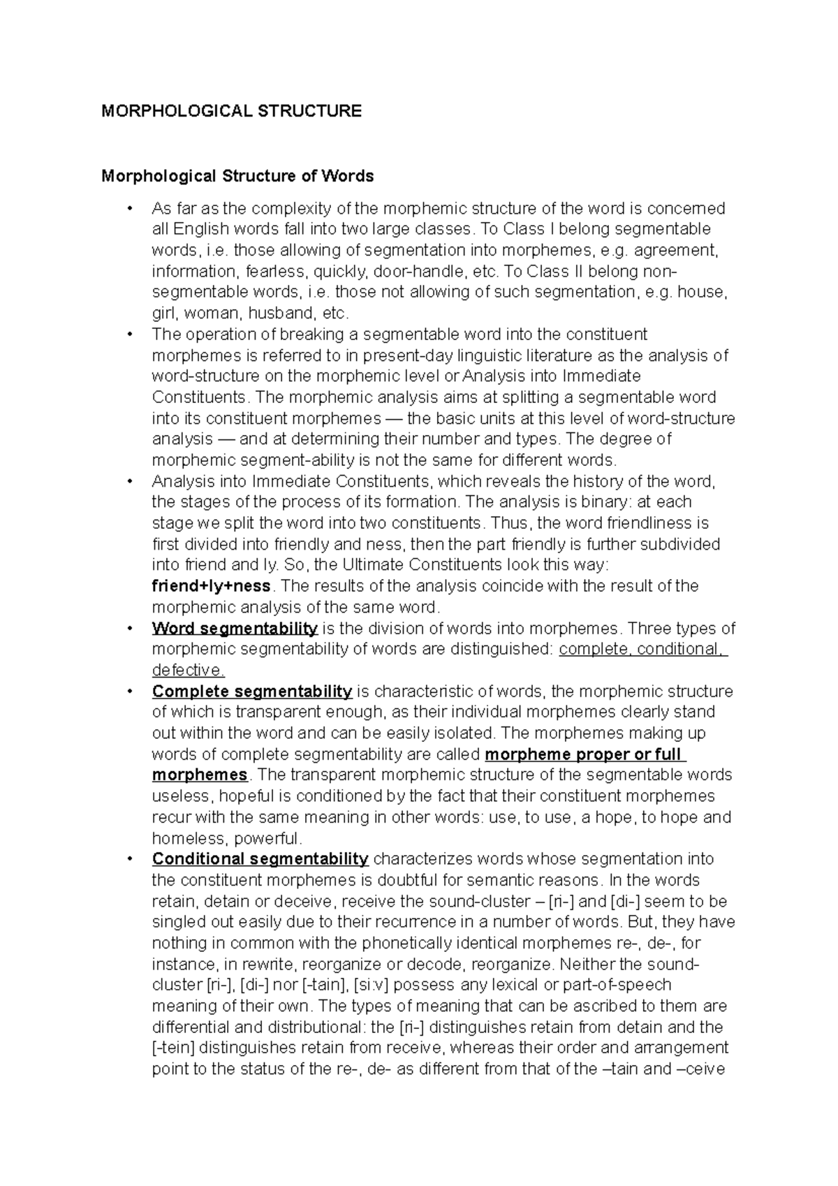 Morphological Structure - MORPHOLOGICAL STRUCTURE Morphological ...