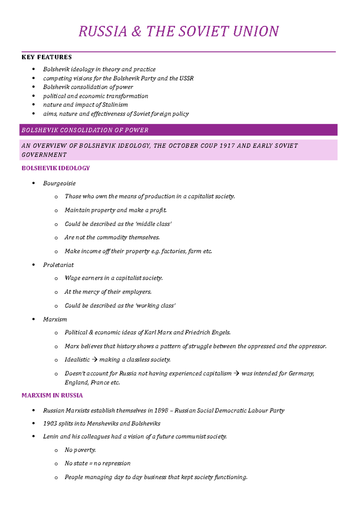 2020 MH Russia and the Soviet Union Notes Georgia Morrison - RUSSIA ...