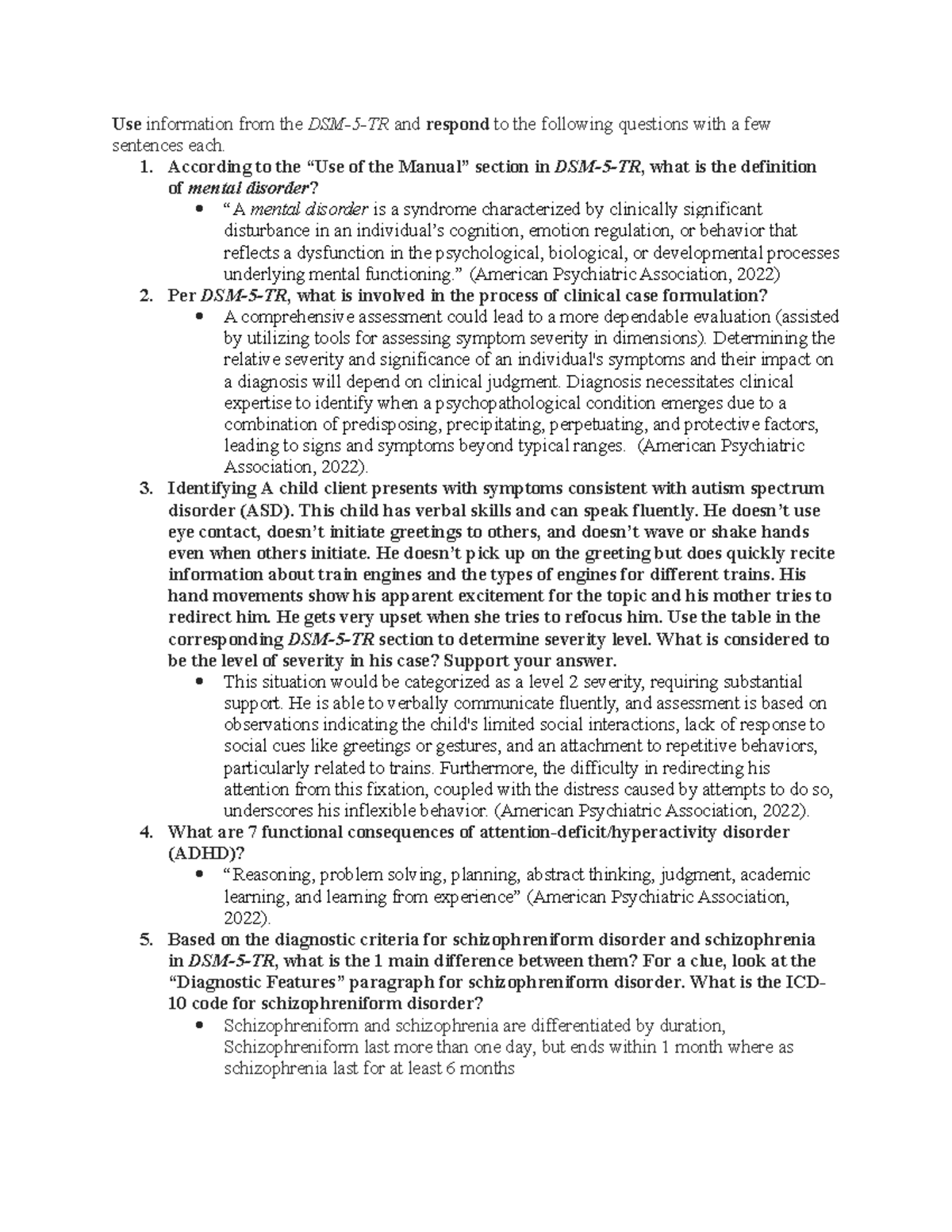 DSM-5-TR Scavenger Hunt - Use information from the DSM-5-TR and respond ...