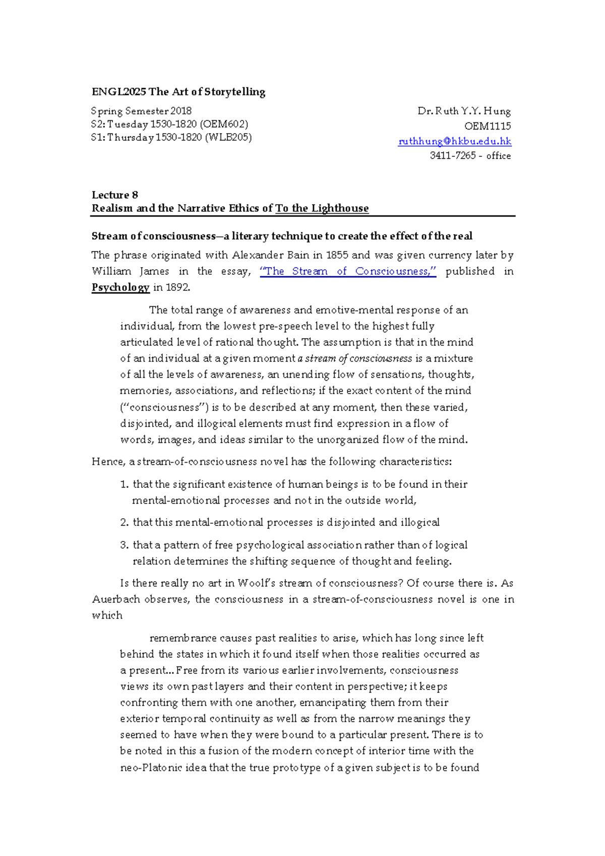 Wk8 realism and ethics of representation handout - ENGL2025 The Art of ...