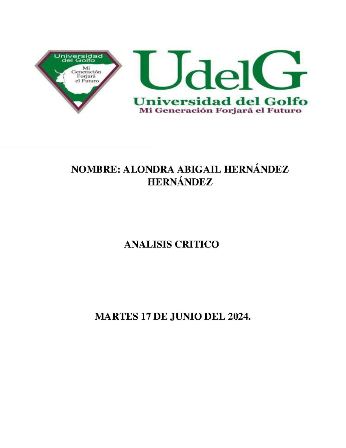 Analisis Critico - trabajo apuntes - NOMBRE: ALONDRA ABIGAIL HERNÁNDEZ ...
