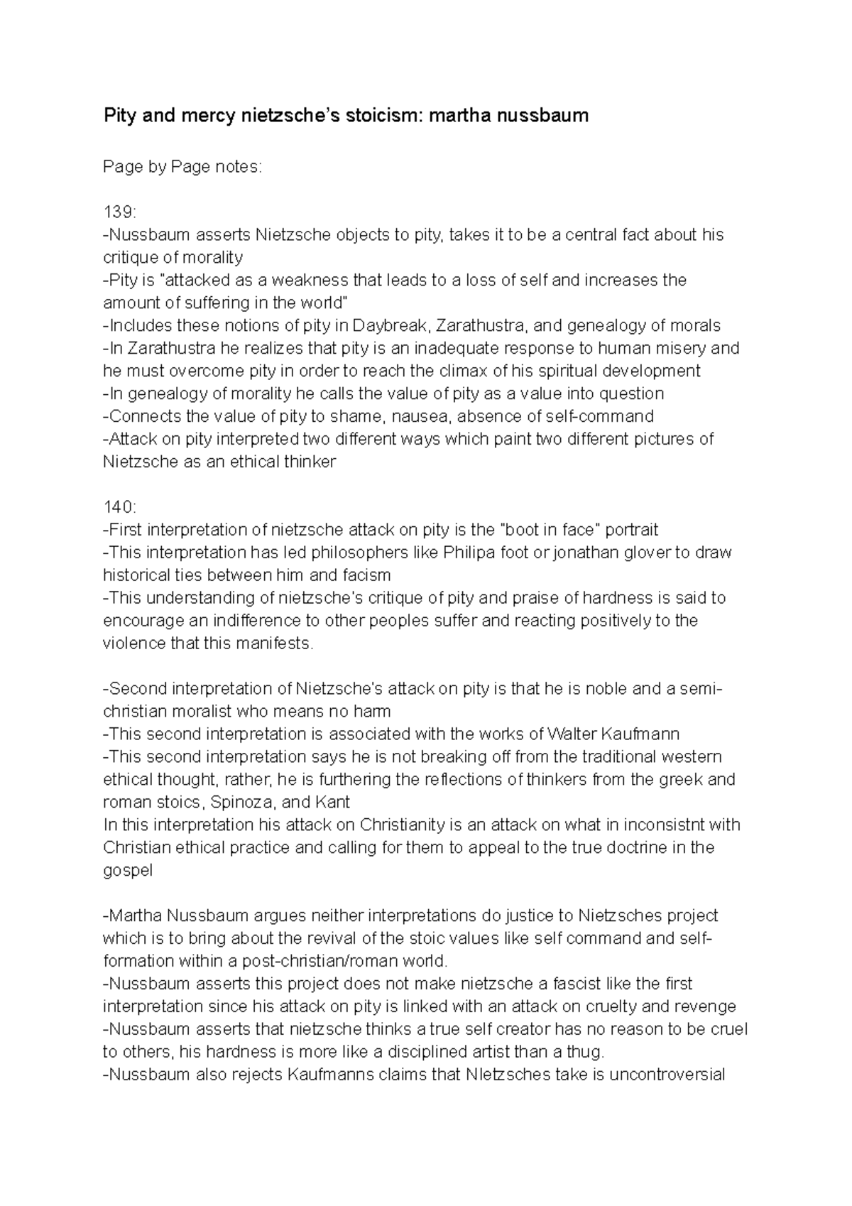 Pity and mercy: Nietzsche's stoicism by martha Nussbaum notes - Pity ...