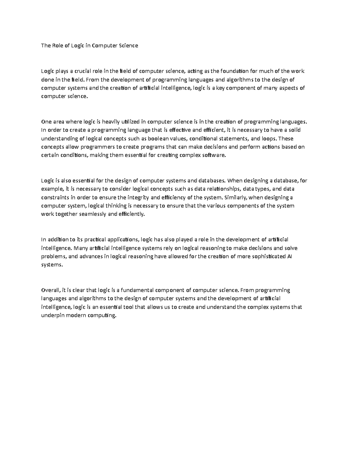 The Role of Logic in Computer Science - From the development of ...