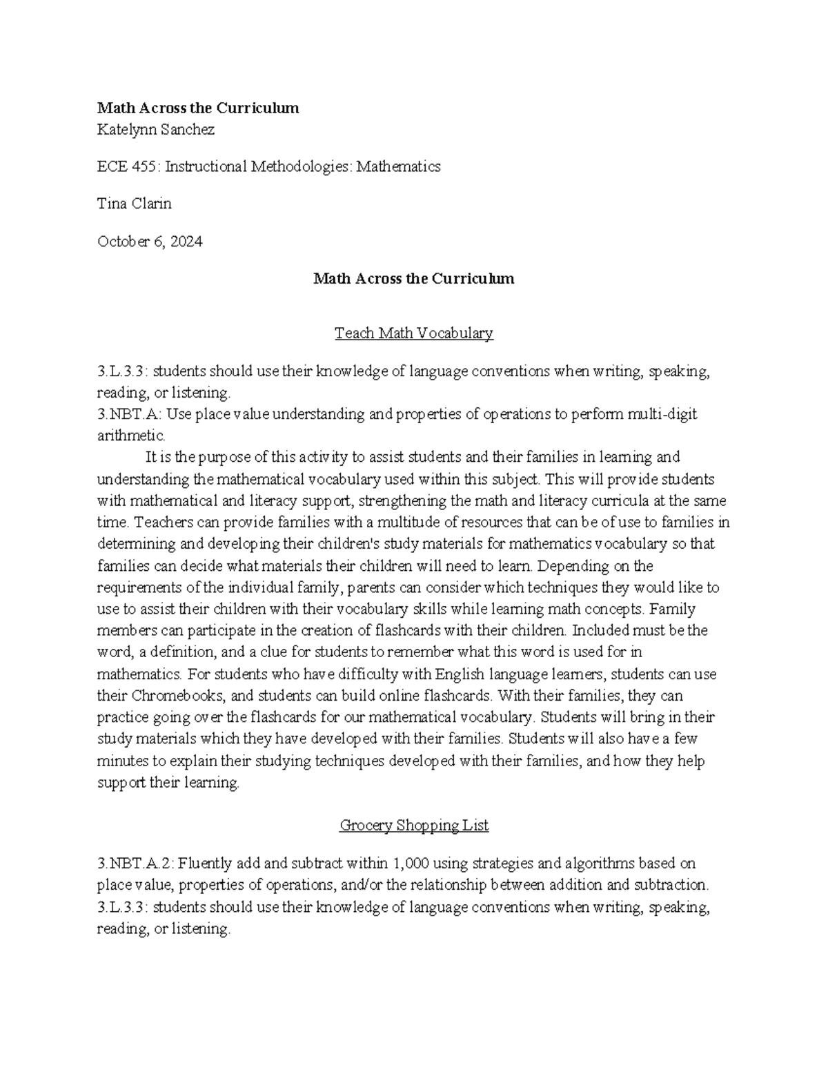 T8 - assignment completed for class - Math Across the Curriculum ...