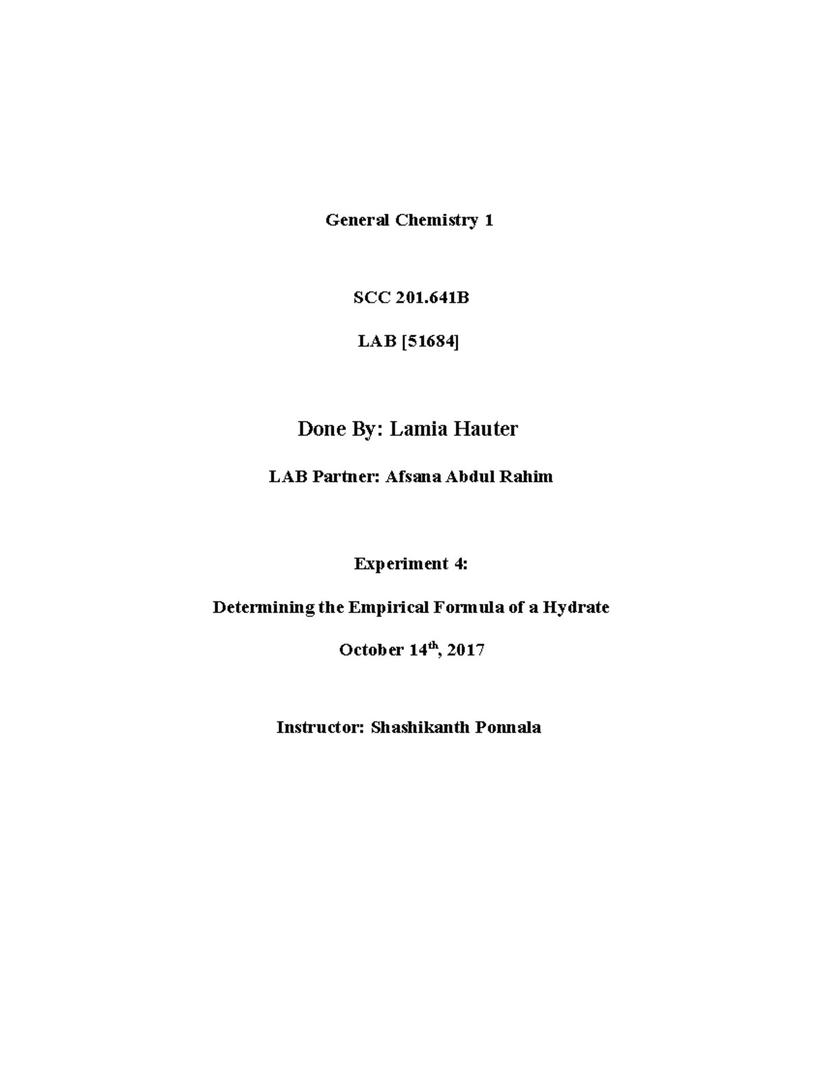 Determining teh empirical formula of a hydrate - General Chemistry 1 ...