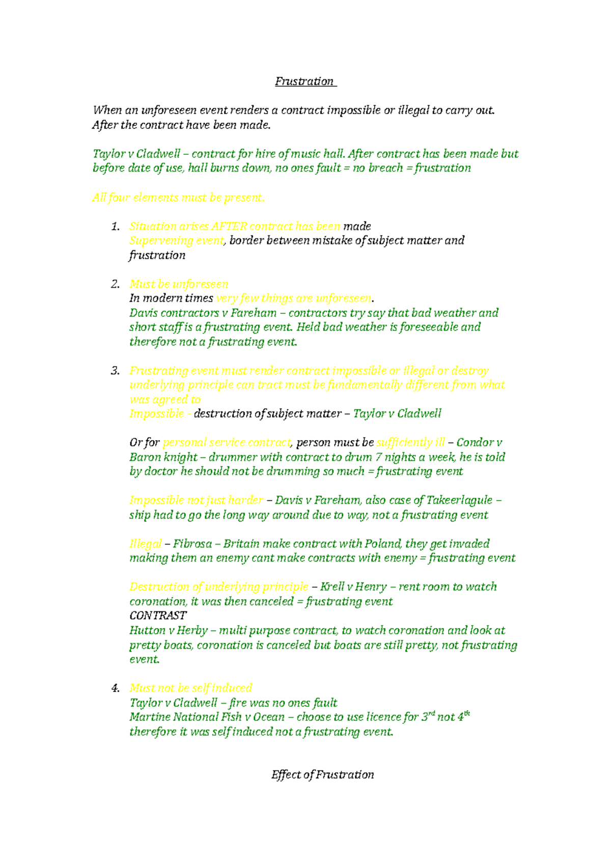 Frustration - Summary Contract Law - Frustration When an unforeseen ...