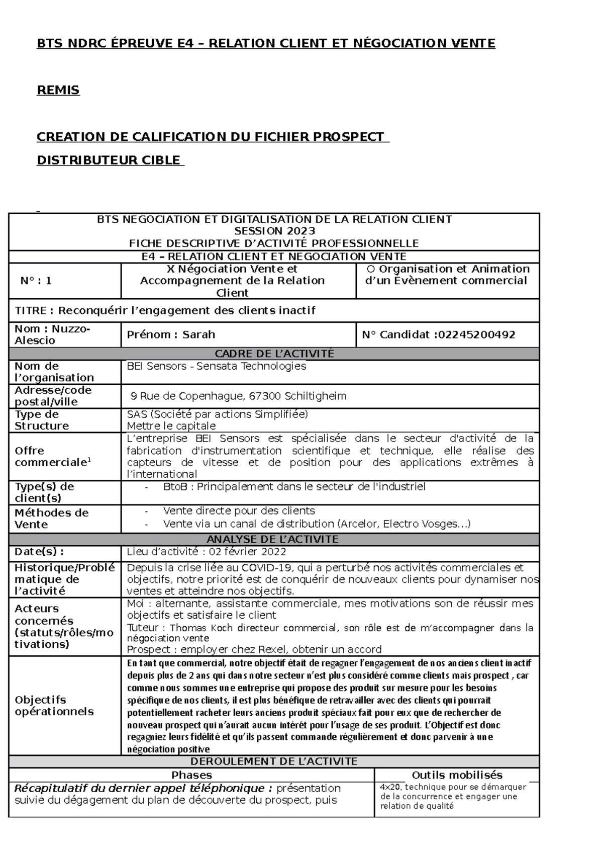 BTS E4 NEGO Vente - devoir - BTS NDRC ÉPREUVE E4 – RELATION CLIENT ET NÉGOCIATION VENTE REMIS ...