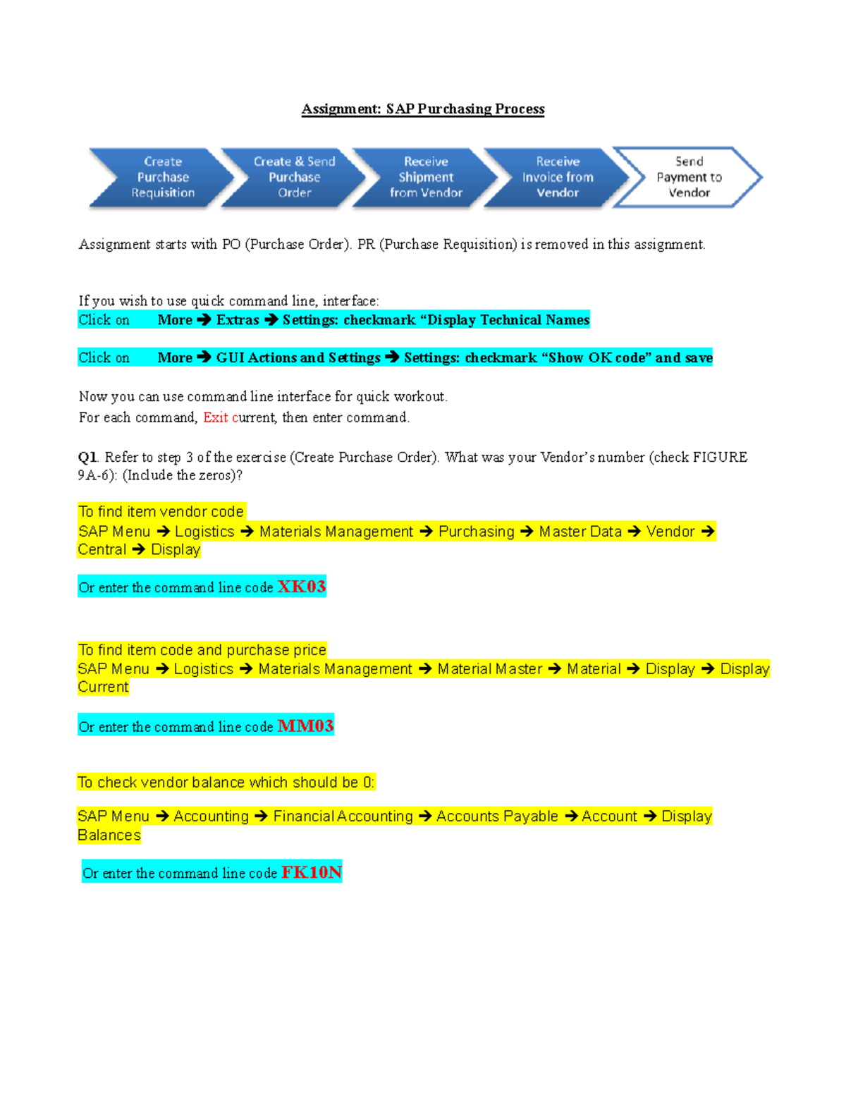 Navigation - Assignment 1 SAP Procurement Process 2024 - Assignment: SAP Purchasing Process ...