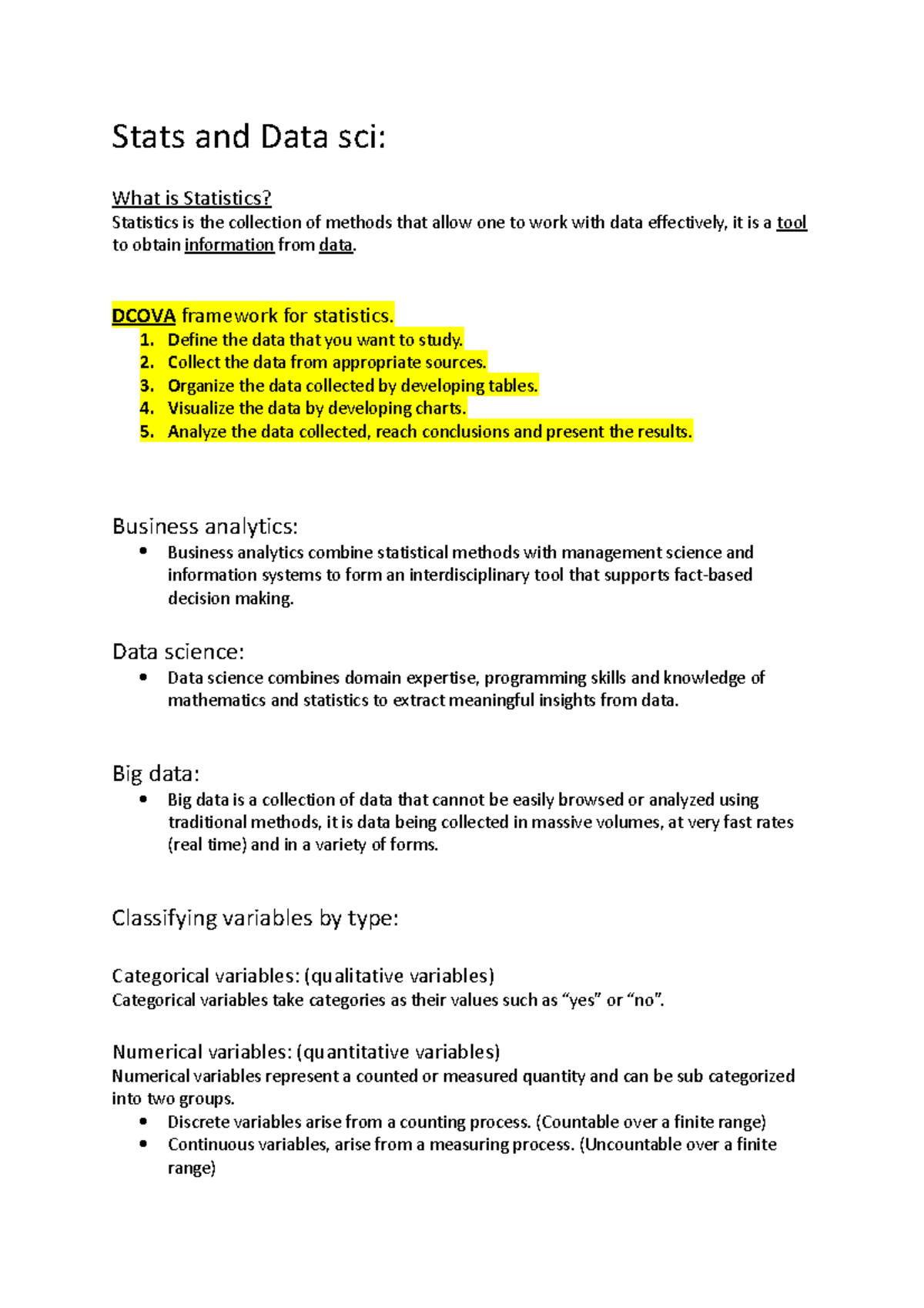 Stats and Data sci chapter 1-3 - Stats and Data sci: What is Statistics ...