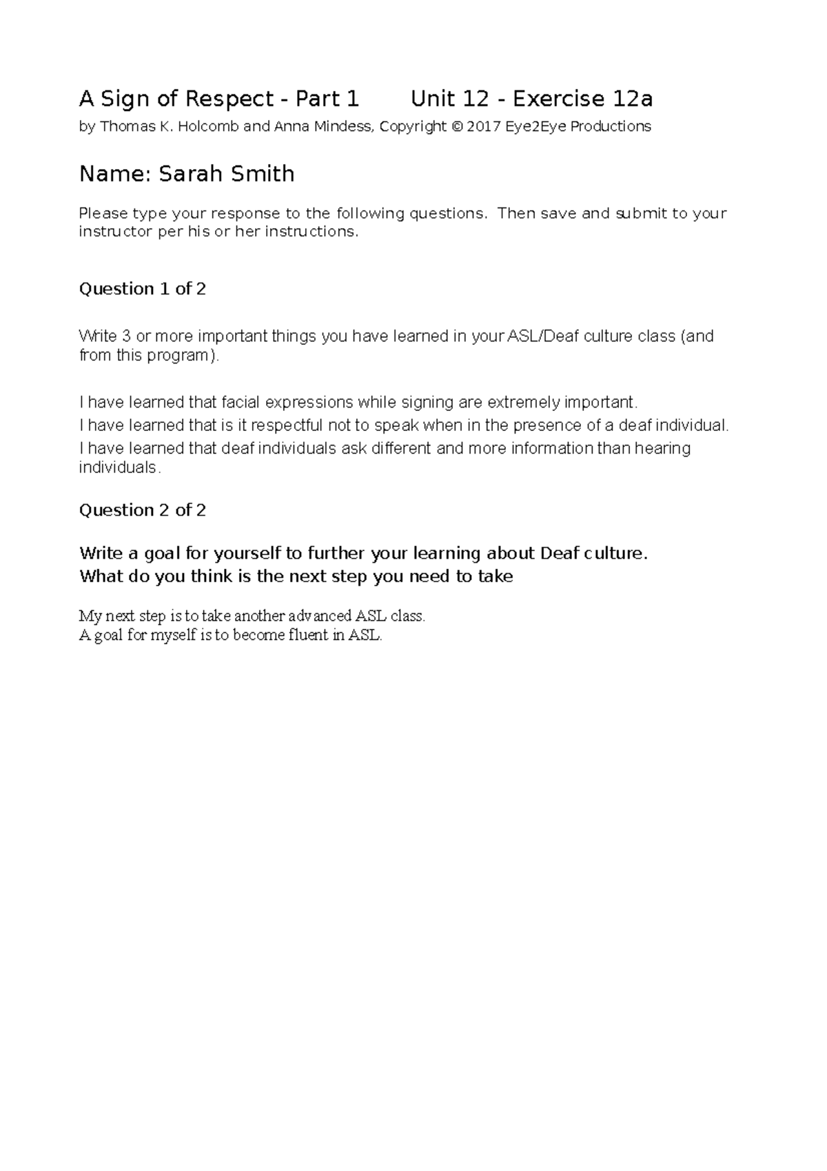 ASOR 111 - A sign of respect assignment. - A Sign of Respect - Part 1 ...